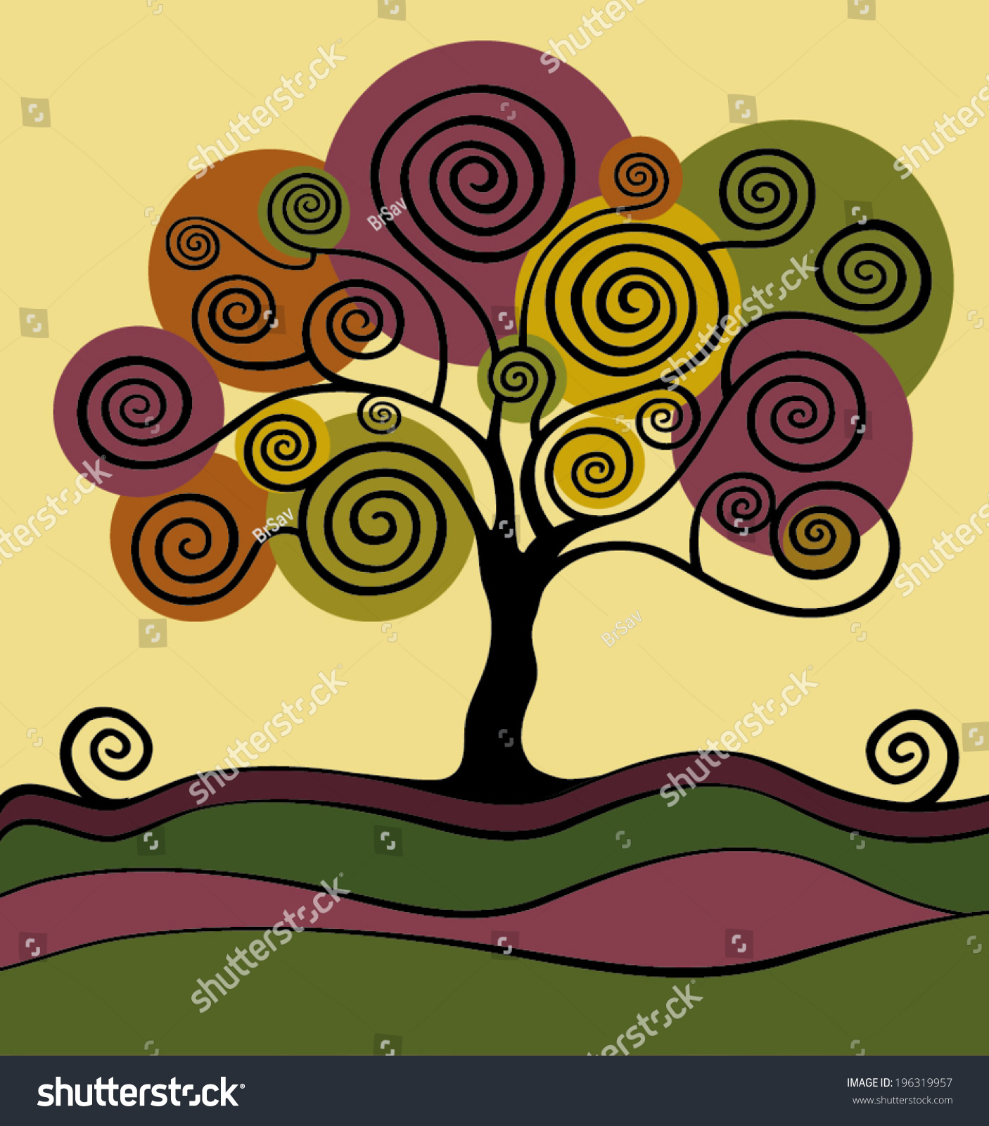 Tree Curls Garden Stock Vector (Royalty Free) 196319957 | Shutterstock