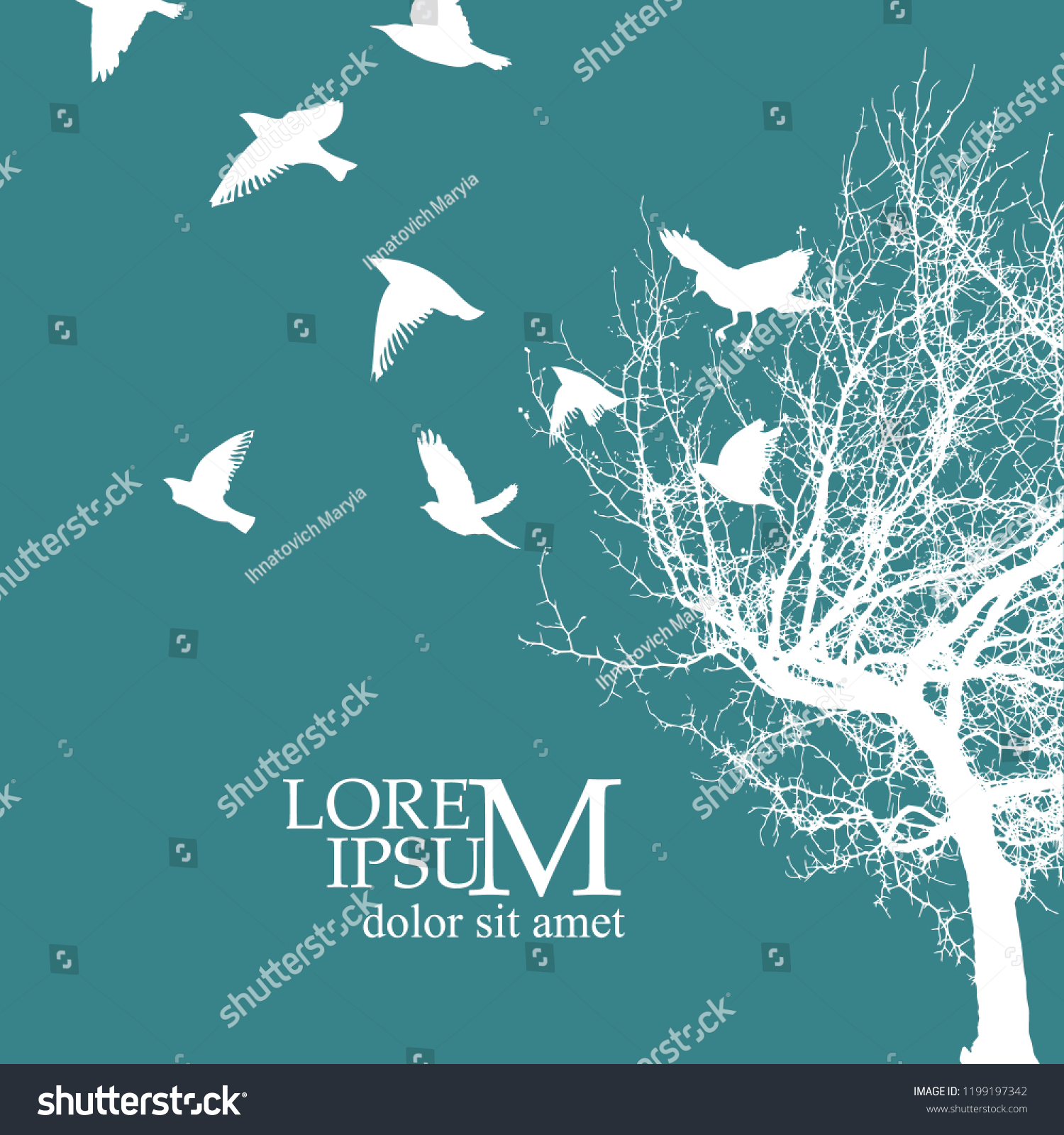 Tree Flying Birds Vector Stock Vector (Royalty Free) 1199197342