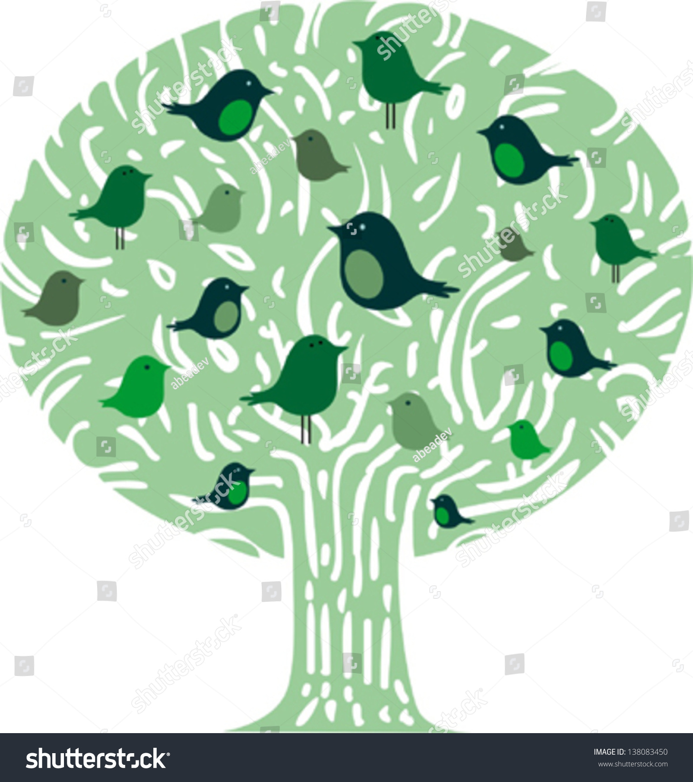 Tree Green Birds Stock Vector (Royalty Free) 138083450 | Shutterstock
