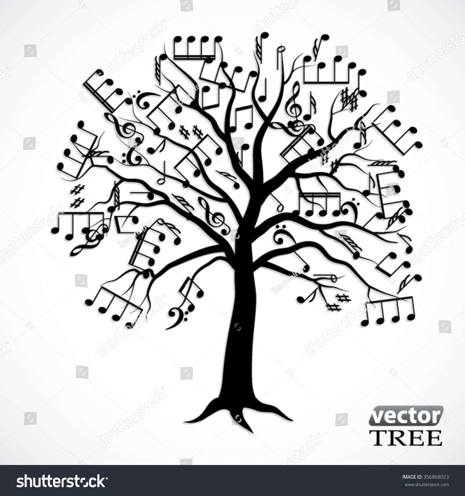 Tree Music Notes Silhouette Vector Illustration: vector de stock (libre ...
