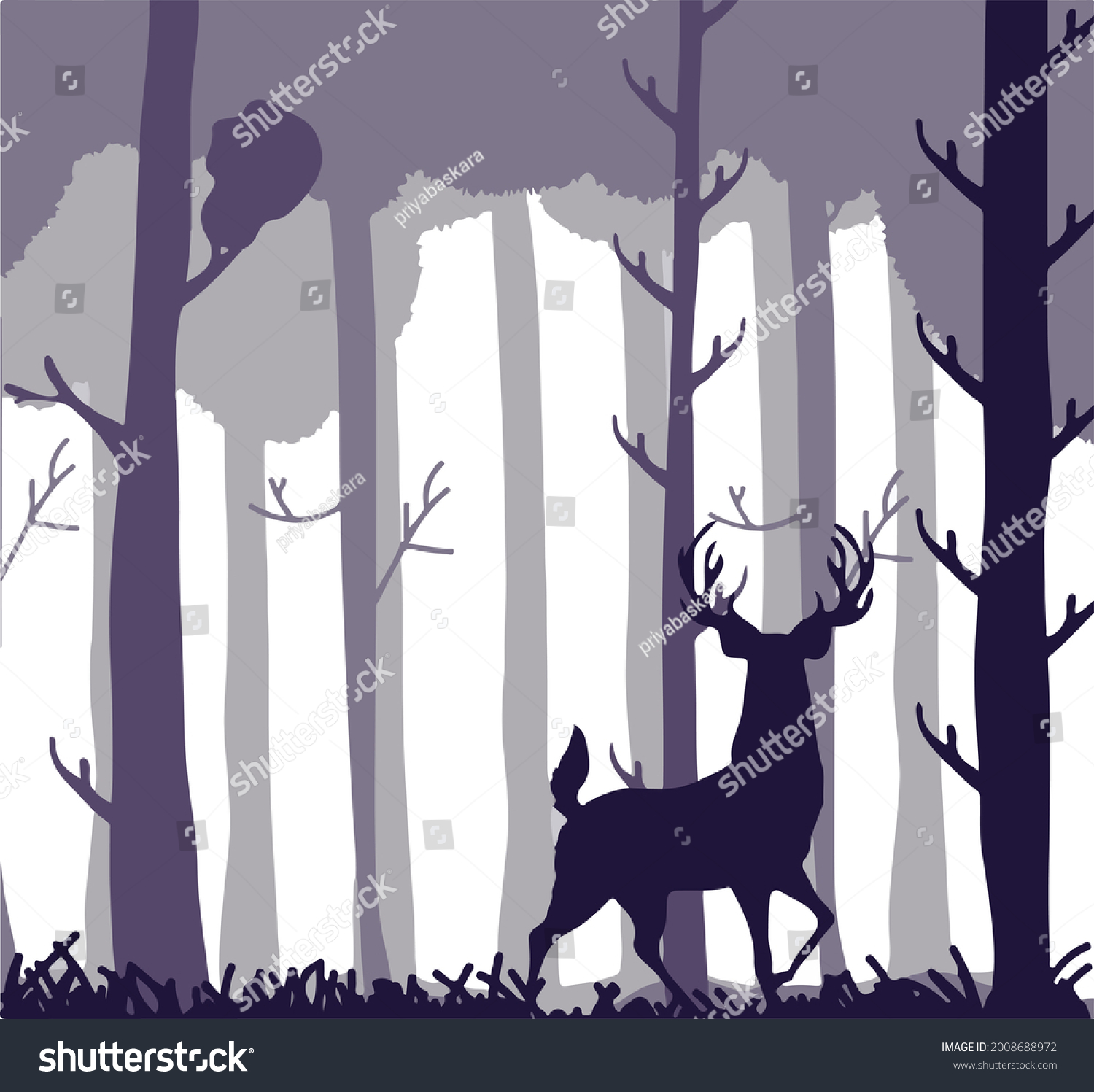 Trees Deer Shadow Illustration Design Stock Vector (Royalty Free ...