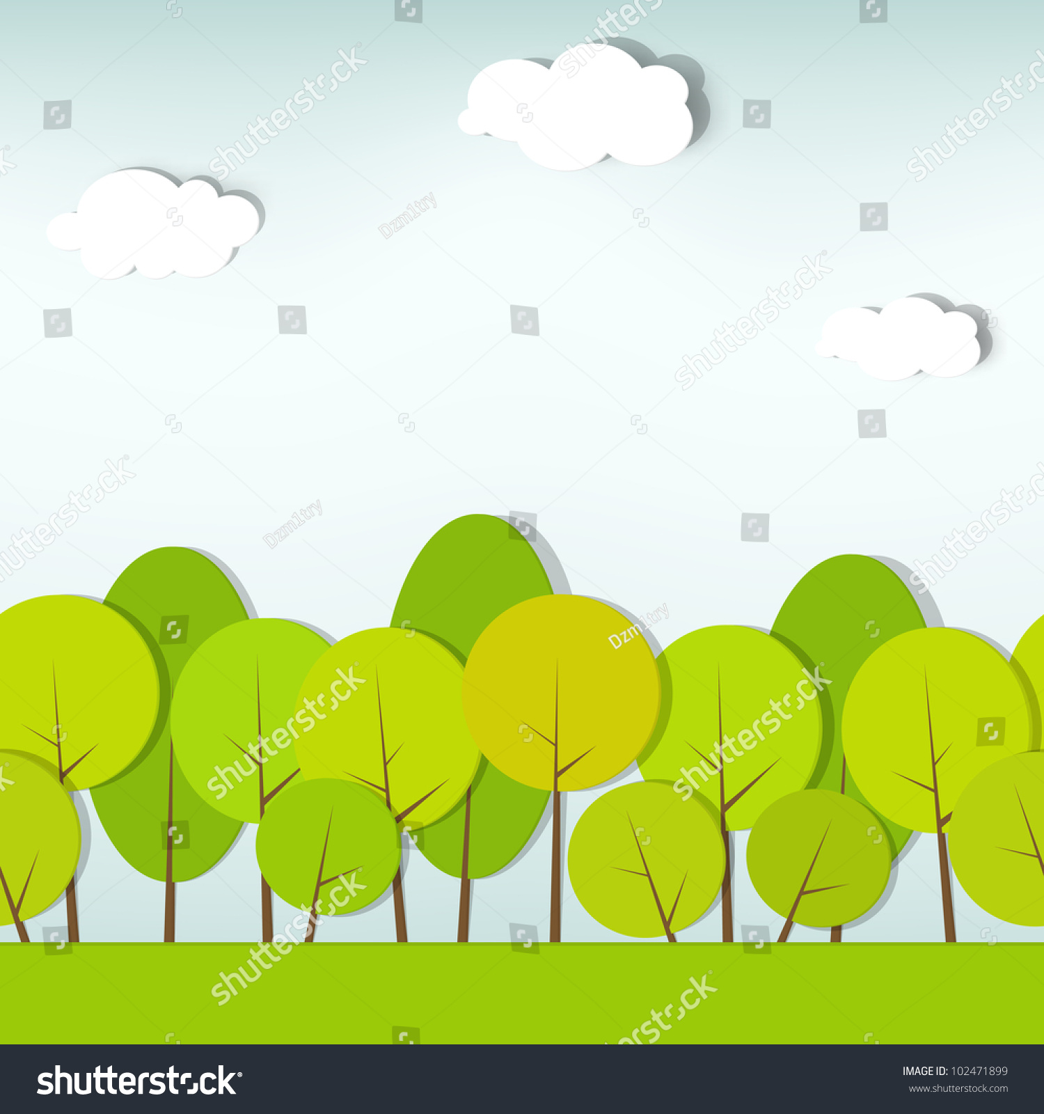 Trees Shrubs Seamless Vector Paper Cut Stock Vector (Royalty Free ...