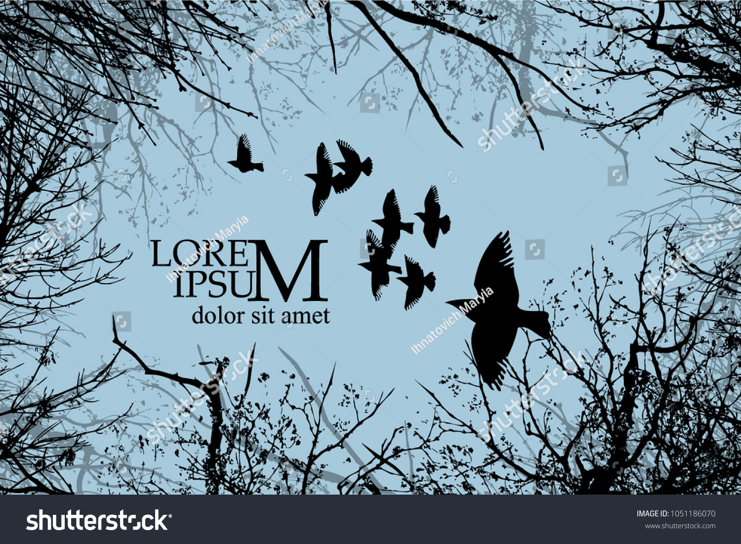 Trees Background Forest Flying Birds Vector Stock Vector (Royalty Free ...