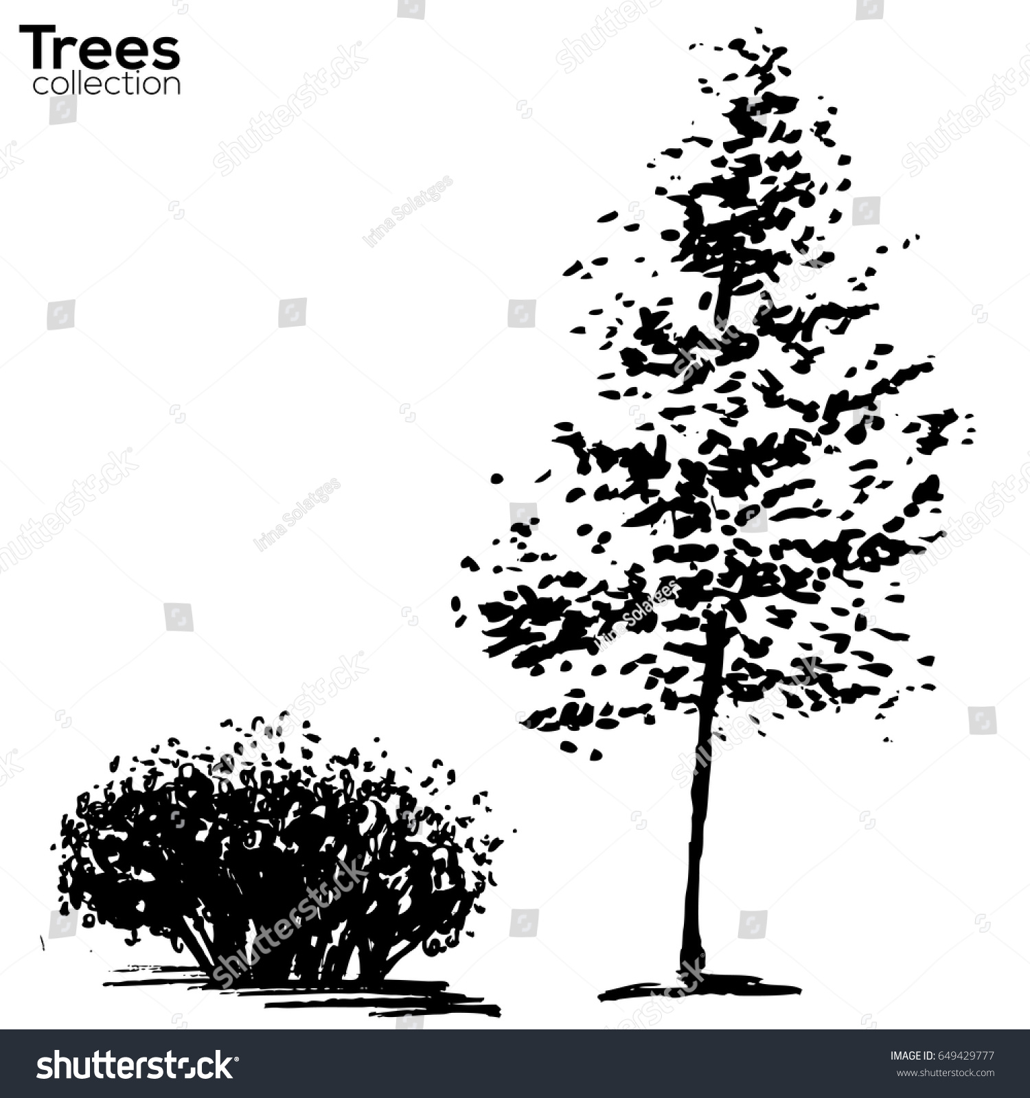 Trees Collection Ink Trees Silhouettes: vector de stock (libre de ...