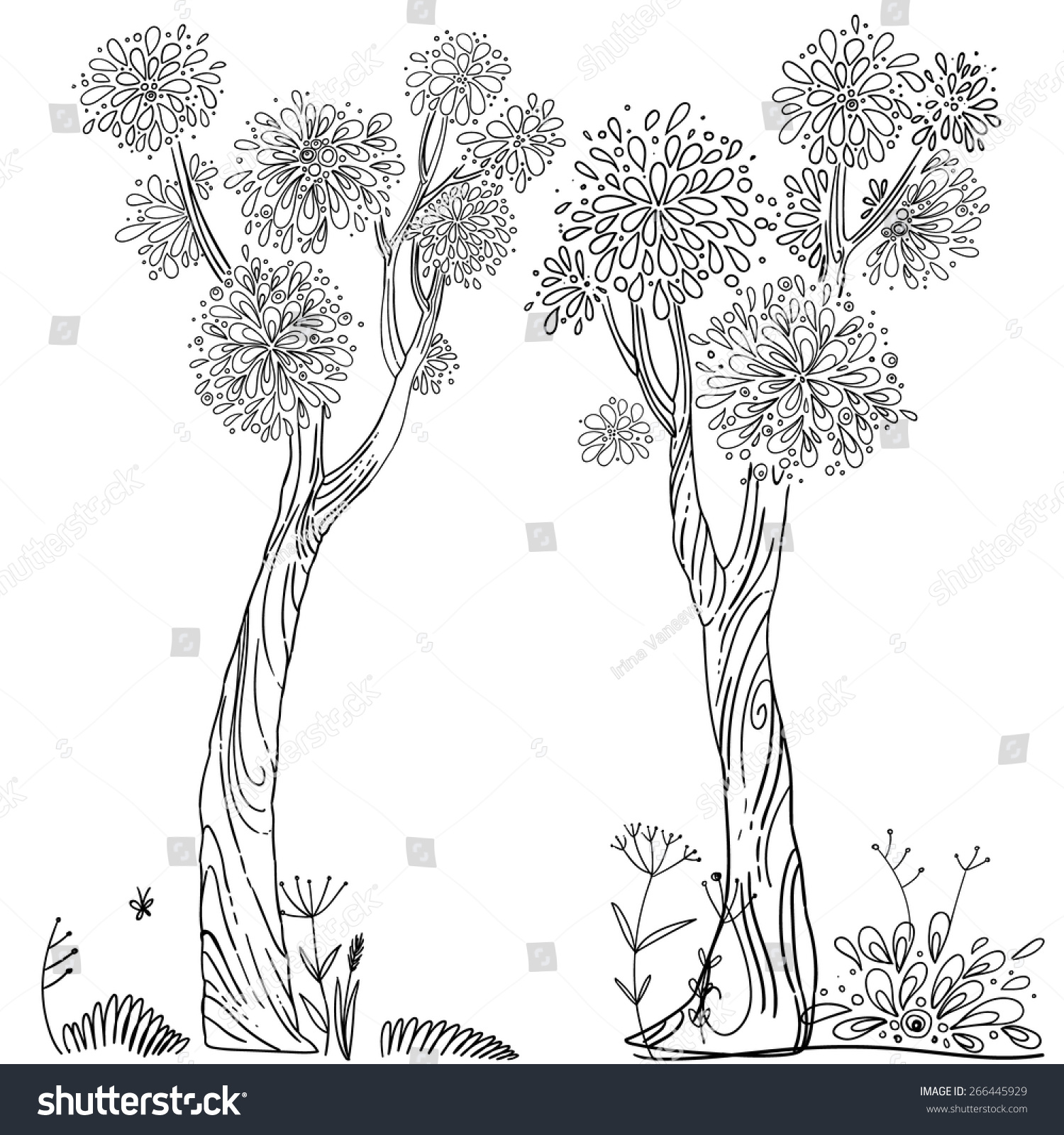 Trees Drawn Line Childrens Decor Two Stock Vector (Royalty Free ...