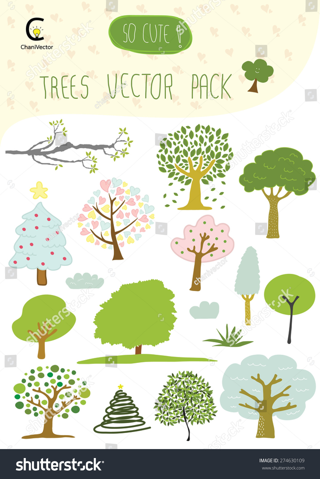 Trees Hand Drawn Romantic Icon Set Stock Vector (Royalty Free ...