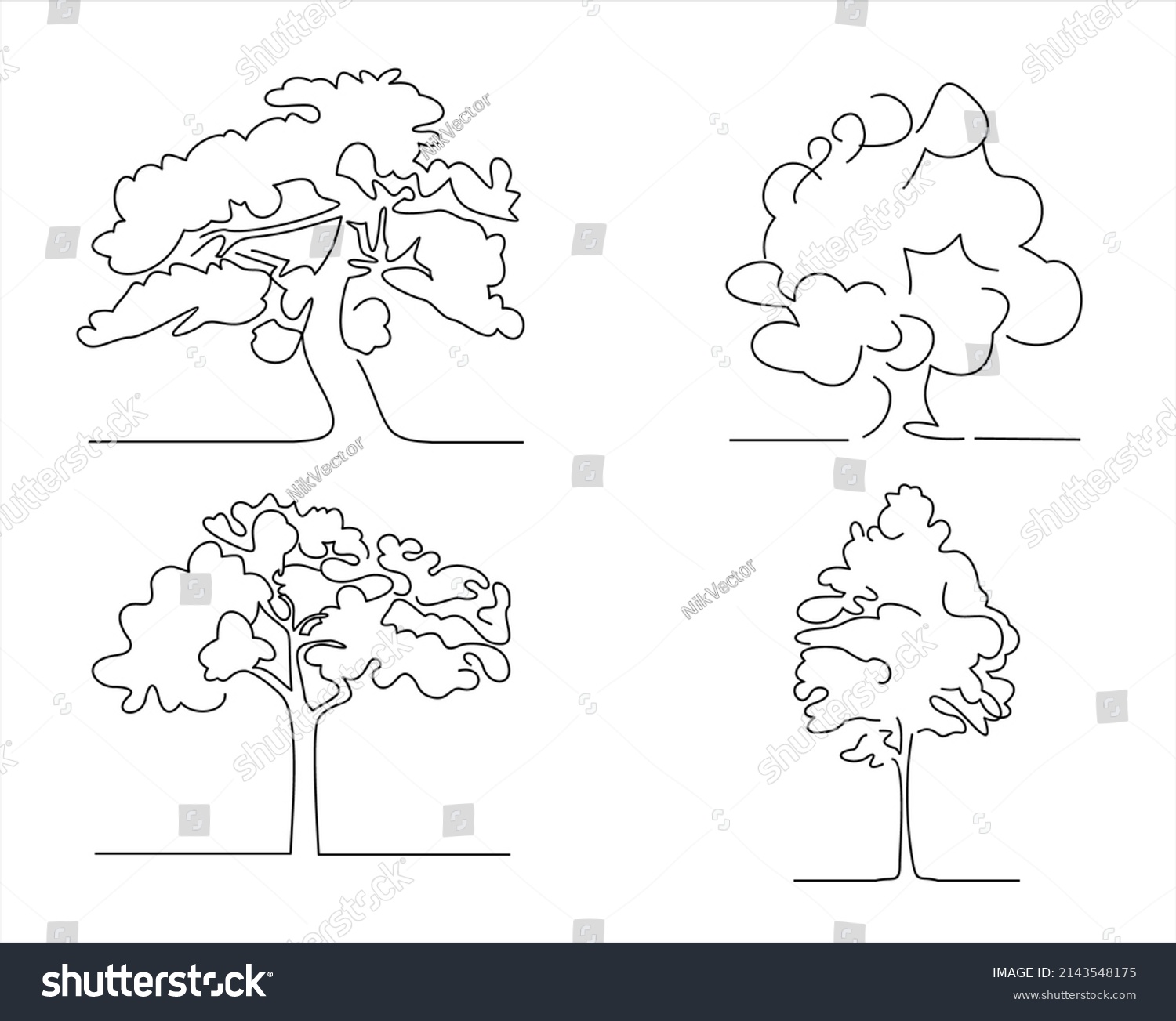 Trees One Line Set Art Stock Vector (Royalty Free) 2143548175 ...