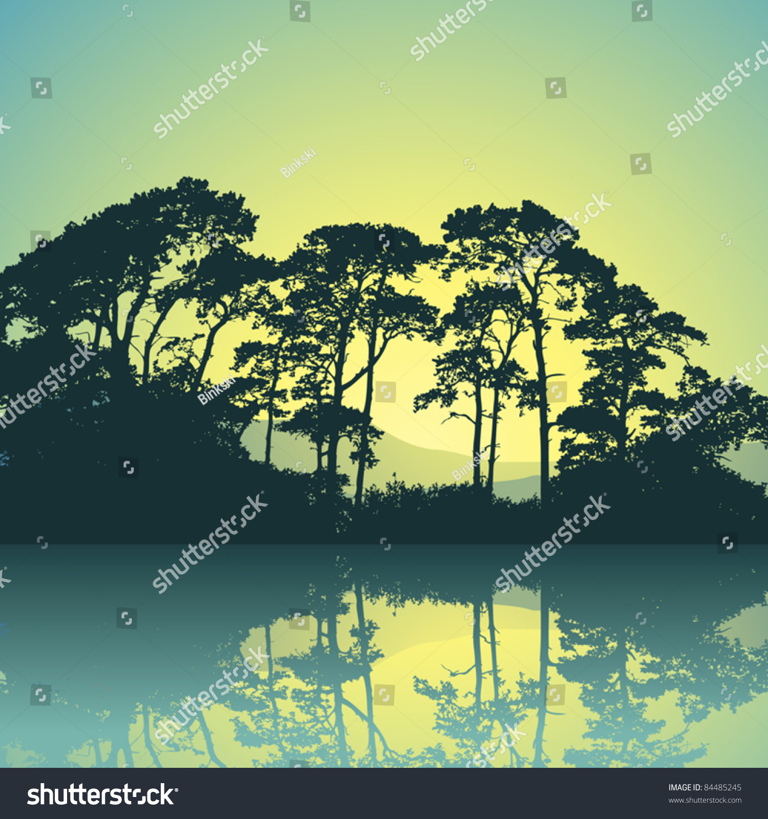 Trees Silhouette Reflection Water: เวกเตอร์สต็อก (ปลอดค่าลิขสิทธิ์ ...