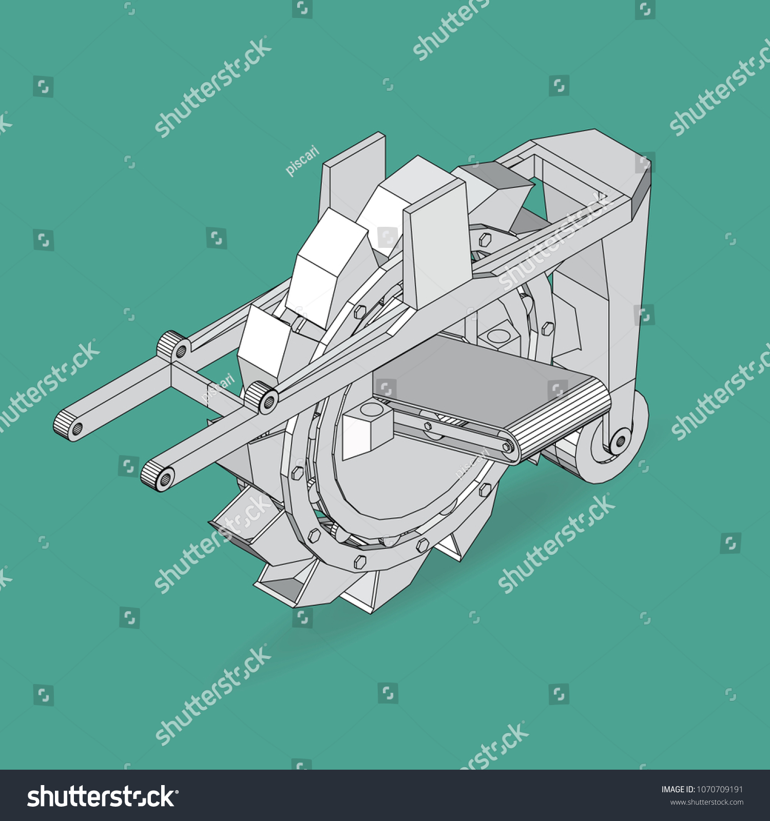 Trencher Machine Design Isometric Technical Illustration Stock Vector ...