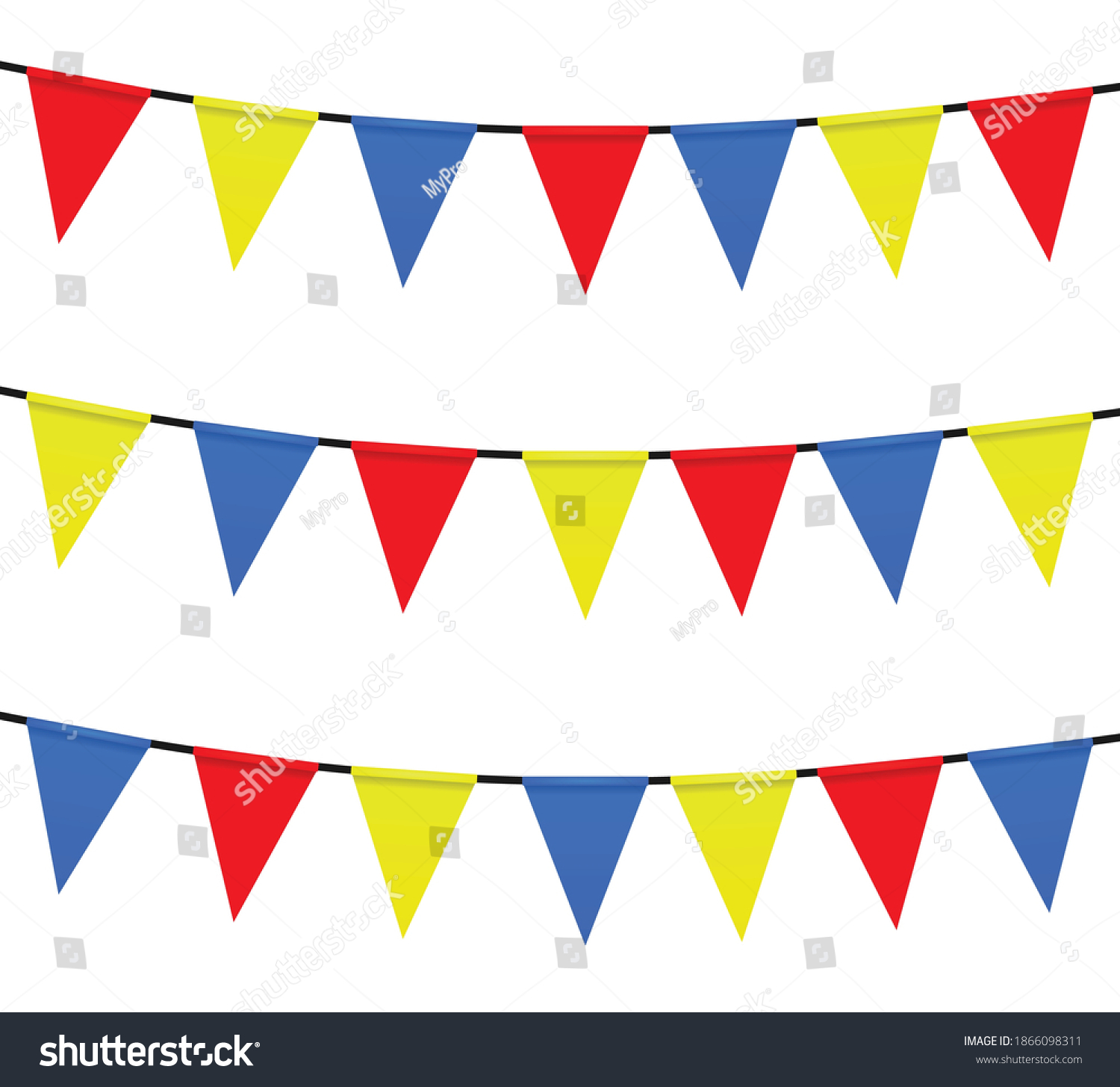 Triangle Party Flags Hanging On Rope Stock Vector (Royalty Free) 1866098311