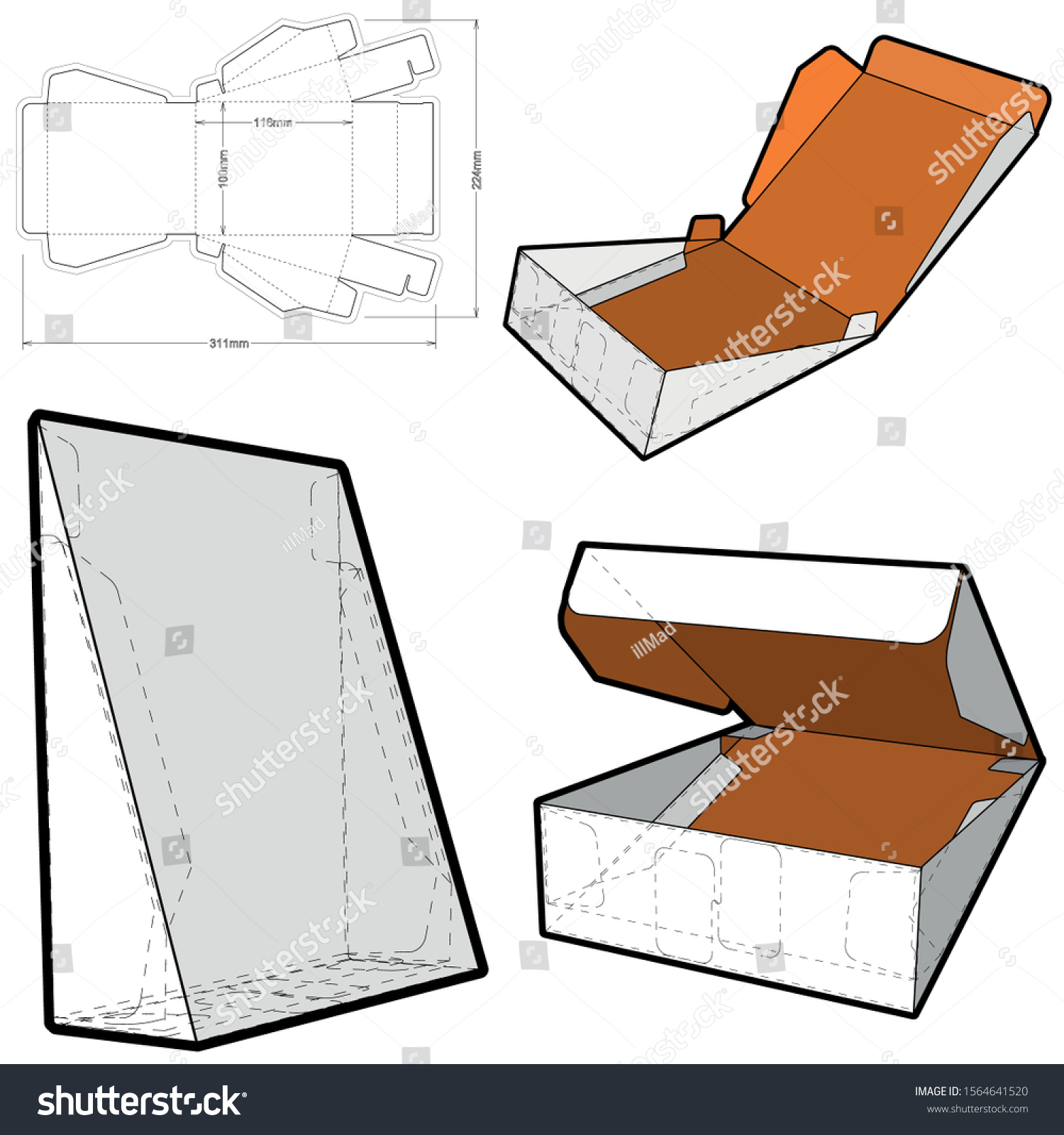 Triangular Self Assembly Packaging Diecut Pattern Stock Vector (Royalty ...