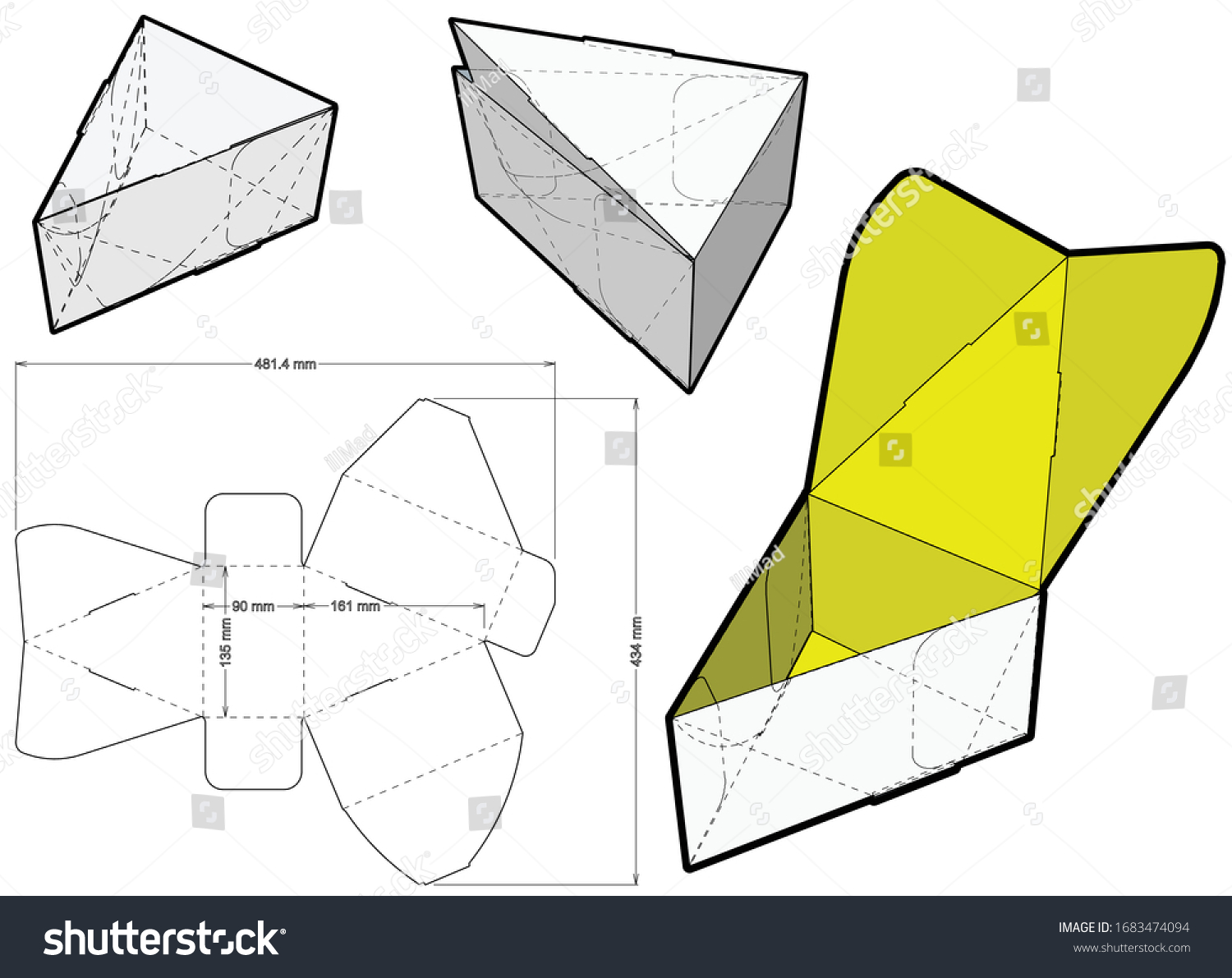 Triangular Self Assembly Packaging Diecut Pattern Stock Vector (Royalty ...
