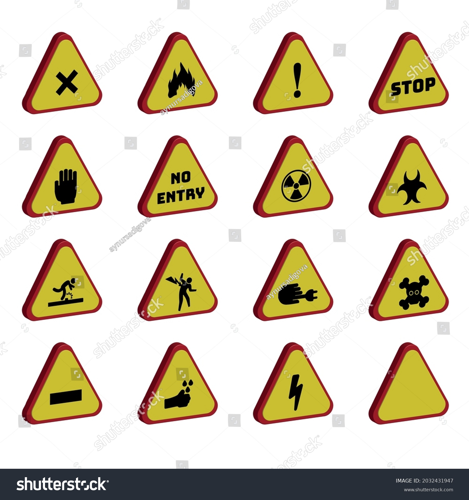 Triangular Warning Hazard Symbols Labels On Stock Vector (Royalty Free ...