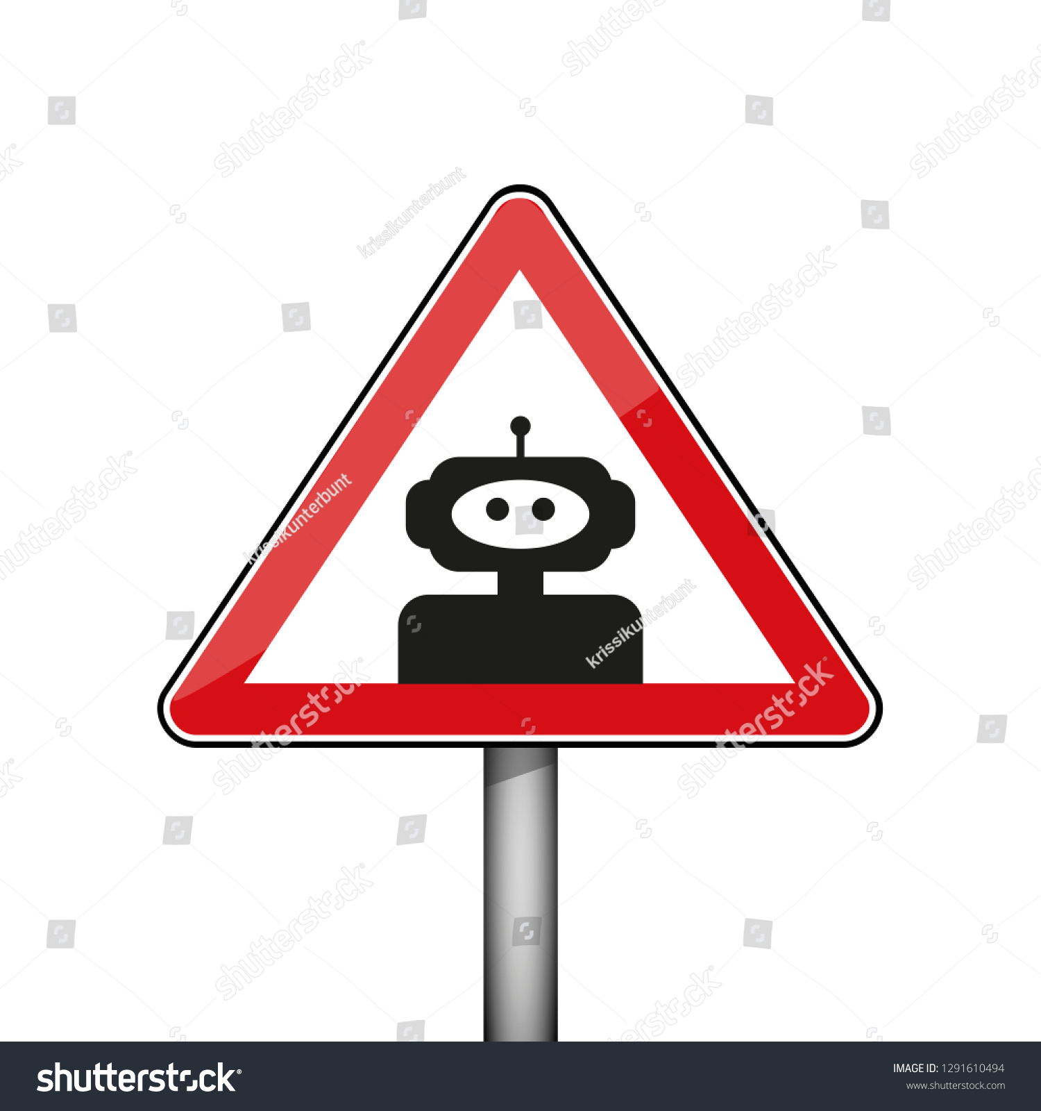 Triangular Warning Sign Robot Vector Illustration Stock Vector (Royalty ...