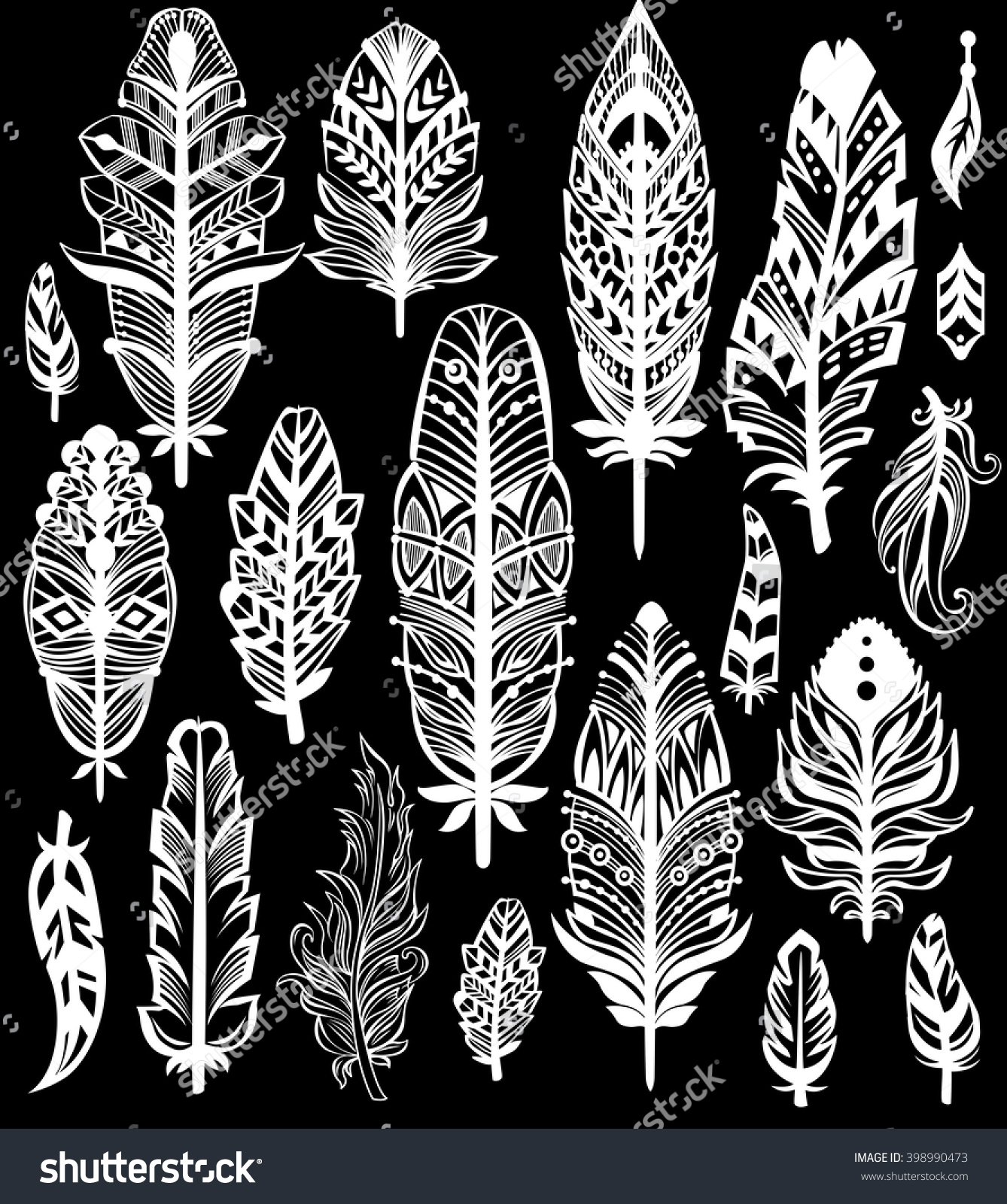 Tribal Ethnic Feathers Stock Vector (Royalty Free) 398990473 | Shutterstock