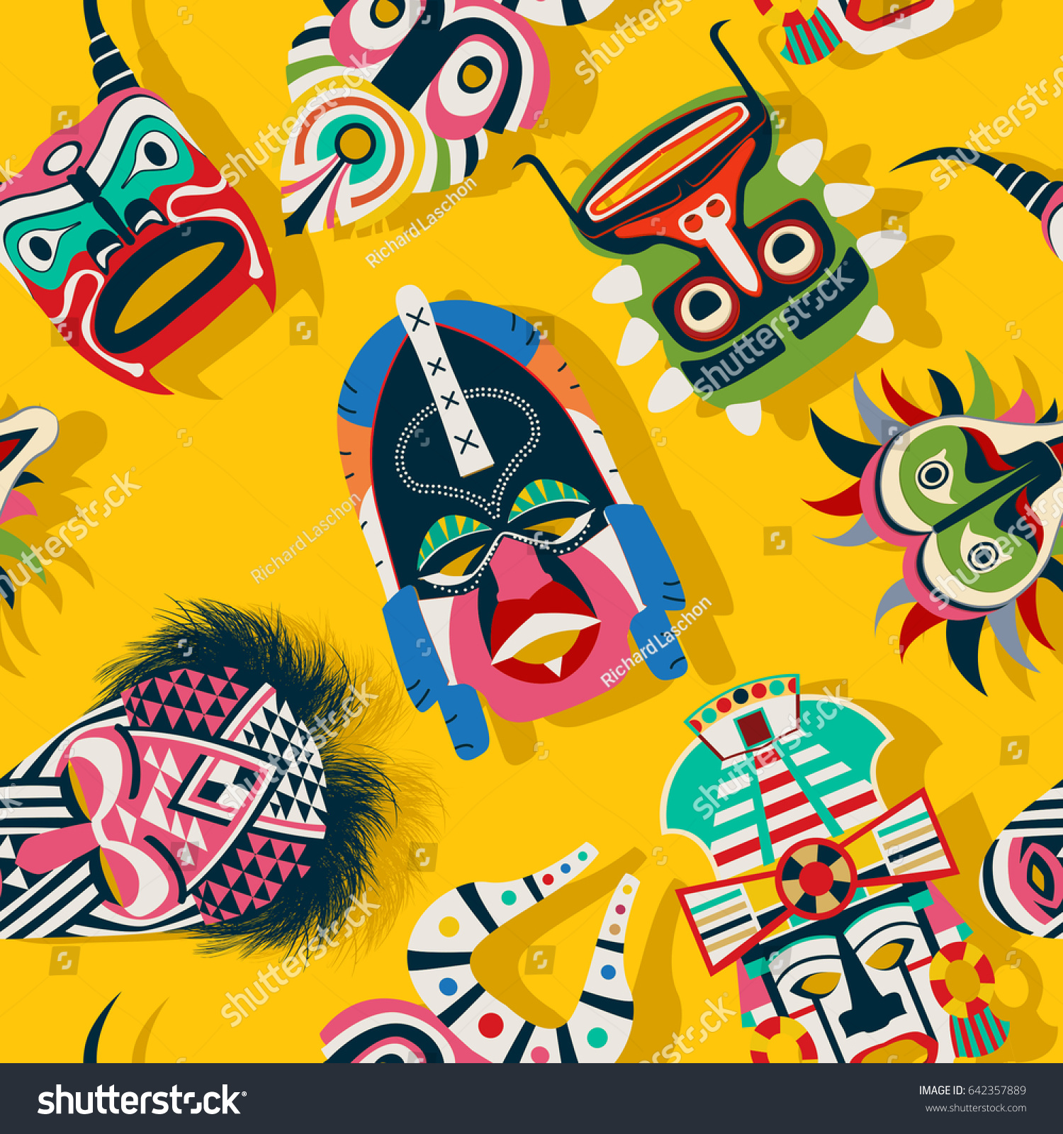 Tribal Mask Ethnic Seamless Pattern Vector Stock Vector (Royalty Free ...