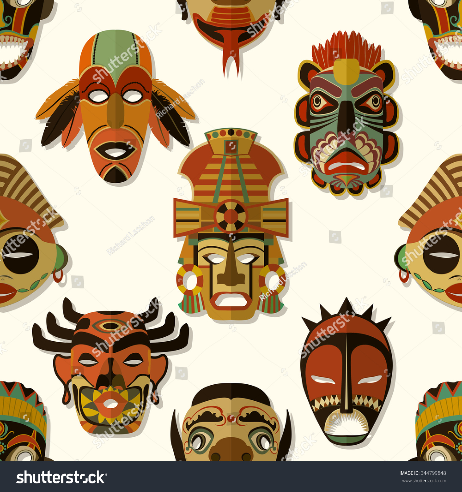 Tribal Mask Texture Seamless Pattern Design 库存矢量图（免版税）344799848 ...