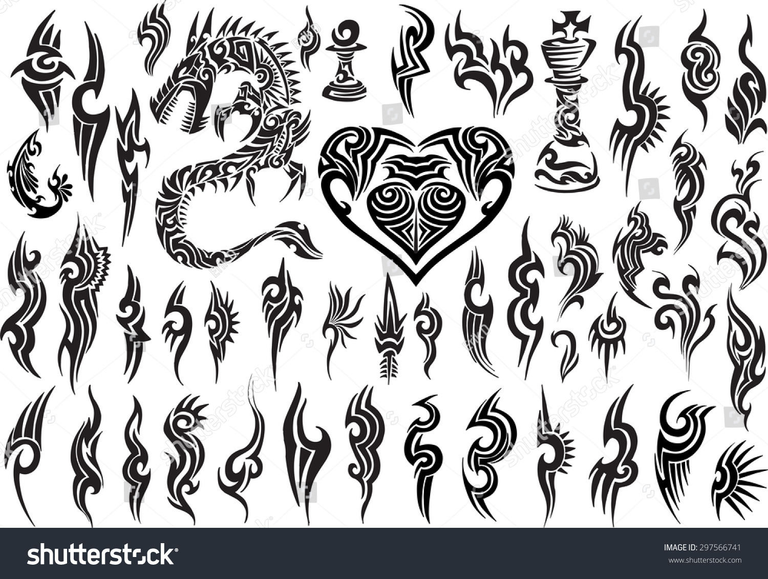 Tribal Tattoo Vector Design Set Stock Vector (Royalty Free) 297566741 ...
