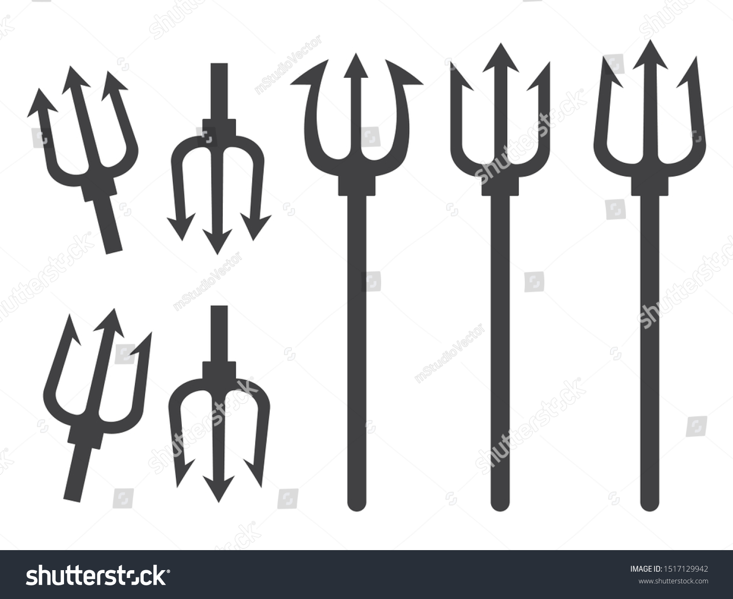 Trident Vector Illustration Pitchfork Devil Set Stock Vector (Royalty ...