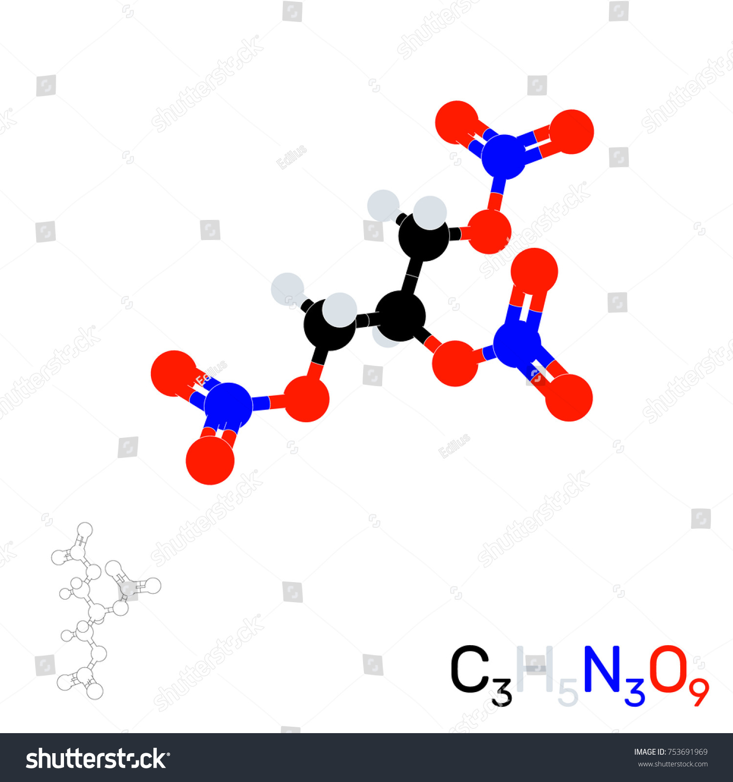 Trinitroglycerin Nitroglycerin Model Moleculeisolated On White ...