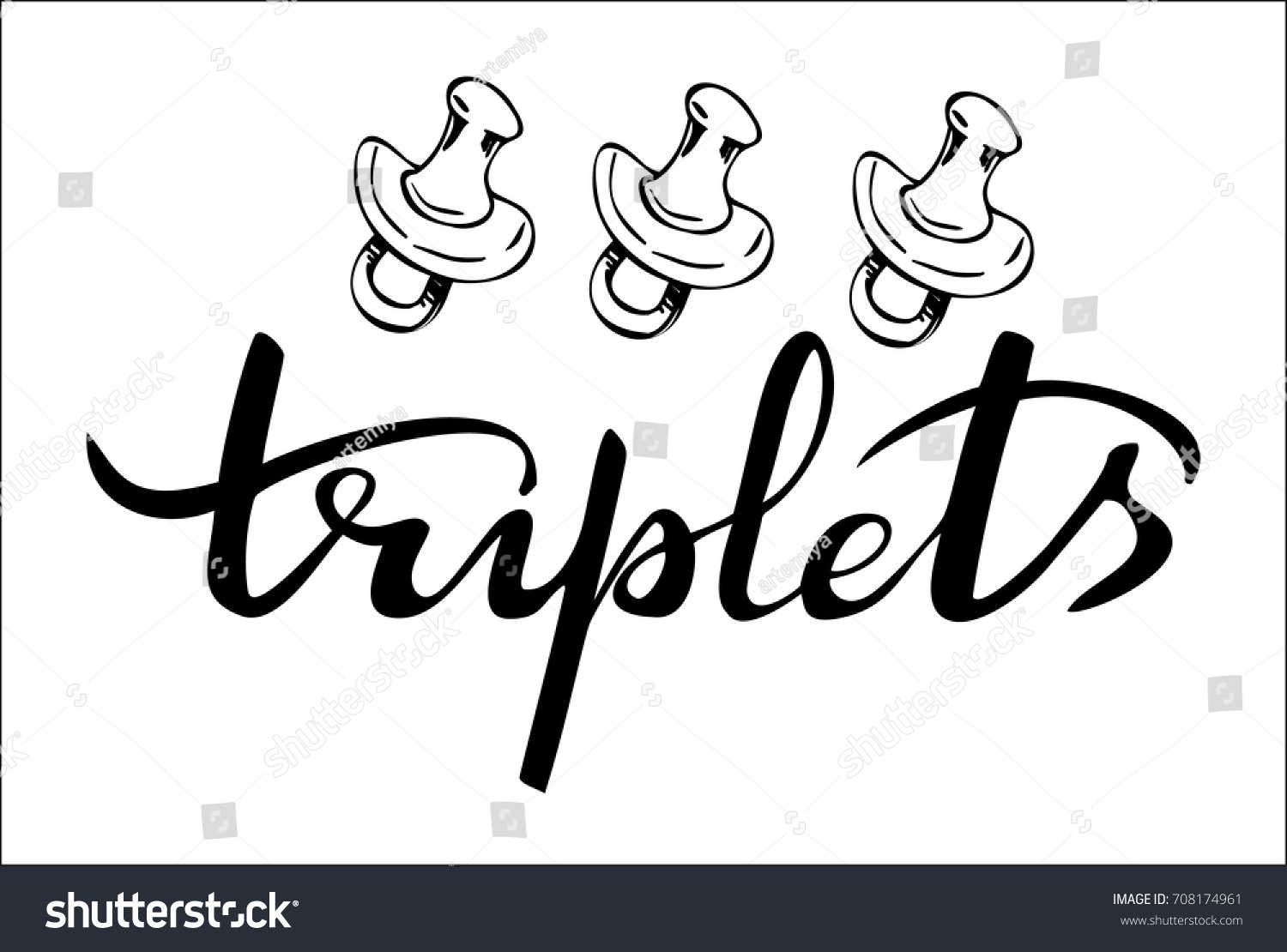 Triplets Hand Written Lettering: vector de stock (libre de regalías ...
