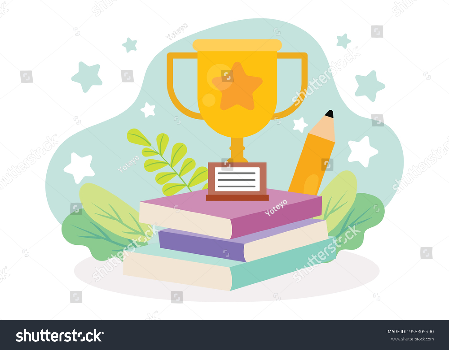 Trophy On Book Premium Vector Stock Vector (Royalty Free) 1958305990