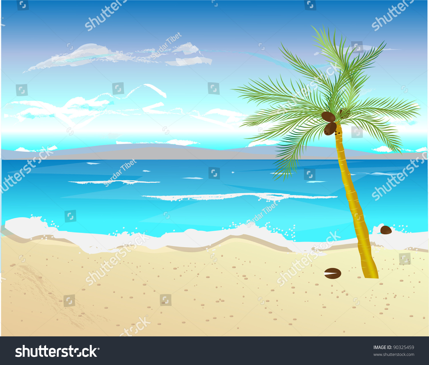 Tropical Beach And Coconut Tree Vector Background - 90325459 : Shutterstock