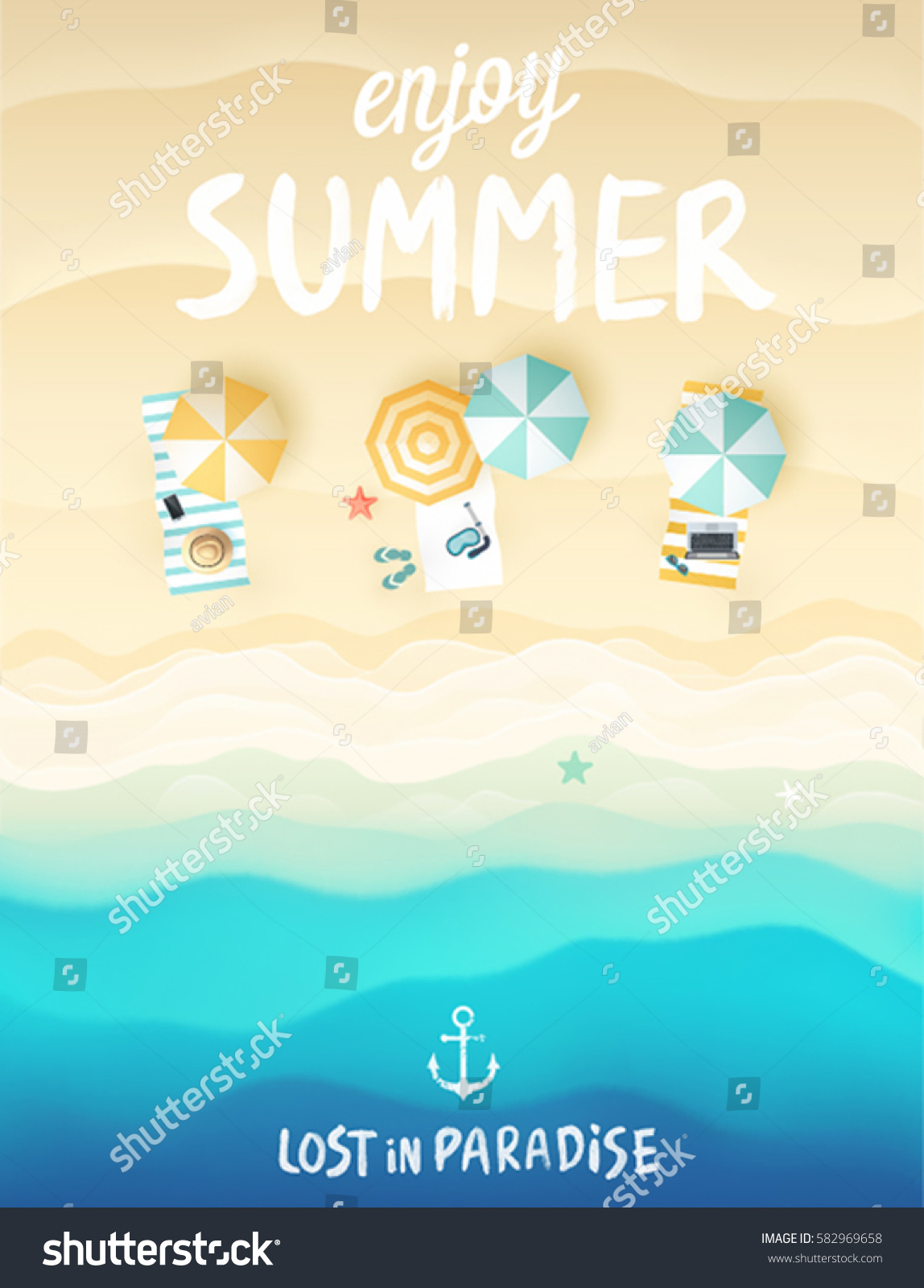 Tropical Beach Poster Vector Illustration Stock Vector (Royalty Free ...