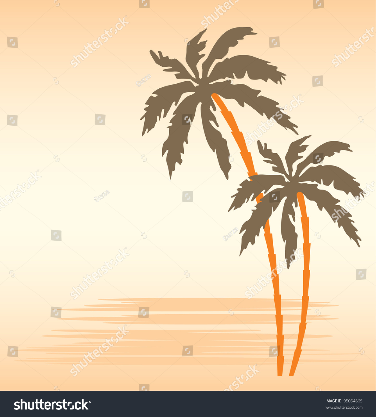 Tropical Beach Palm Trees Vector Stock Vector (Royalty Free) 95054665