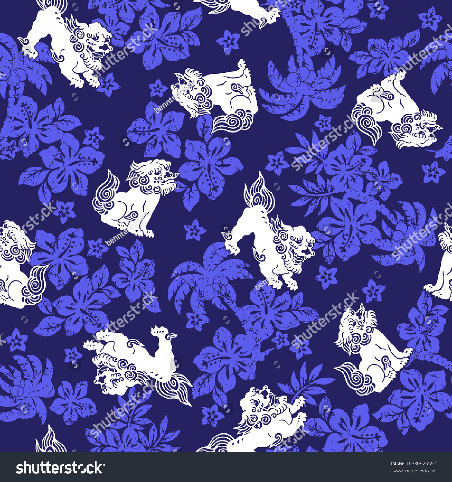 Tropical Flower Orient Lion Pattern Stock Vector (Royalty Free ...