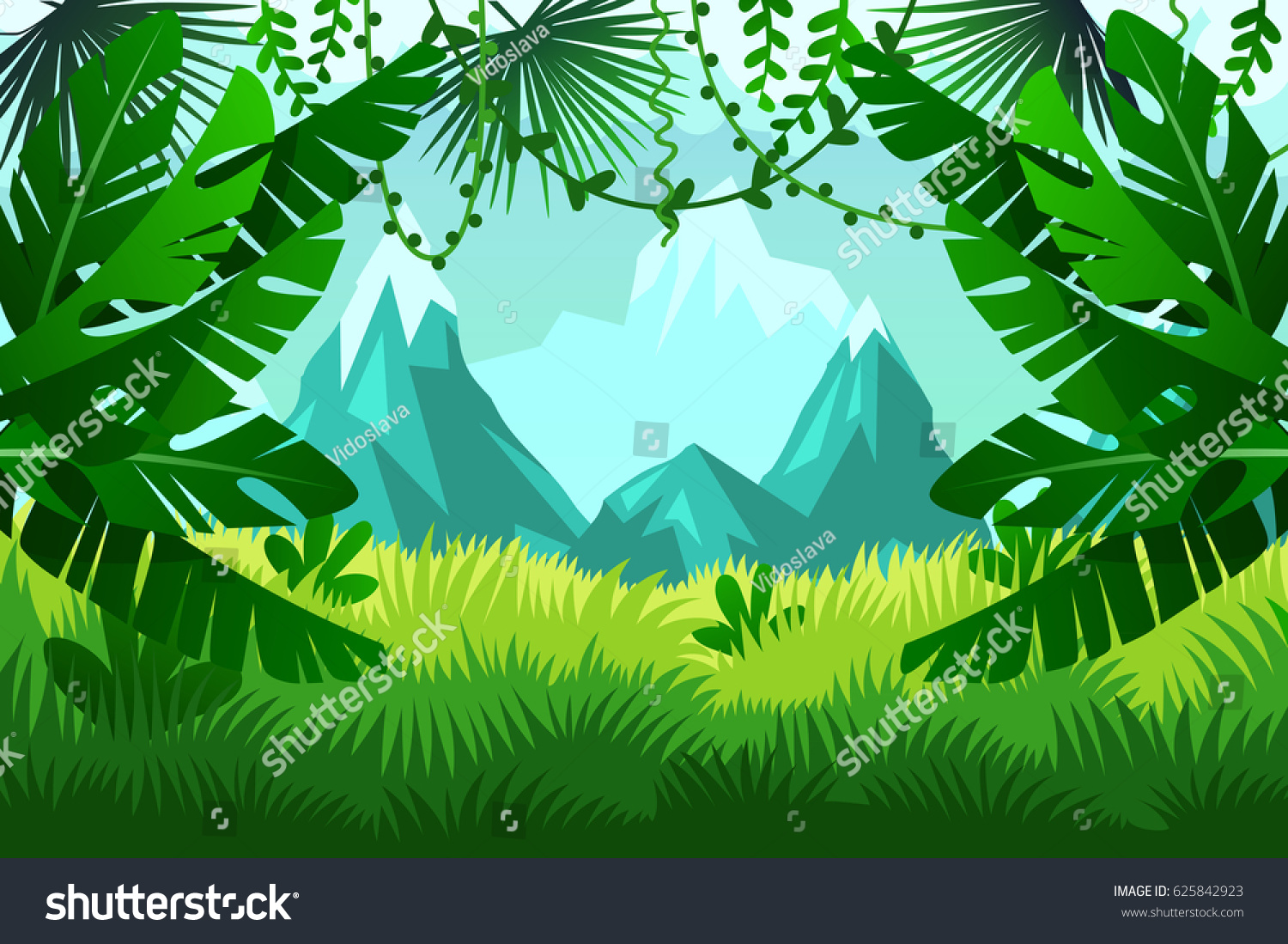 tropikal orman. Vektör peyzaj Stok Vektör (Telifsiz) 625842923 | Shutterstock