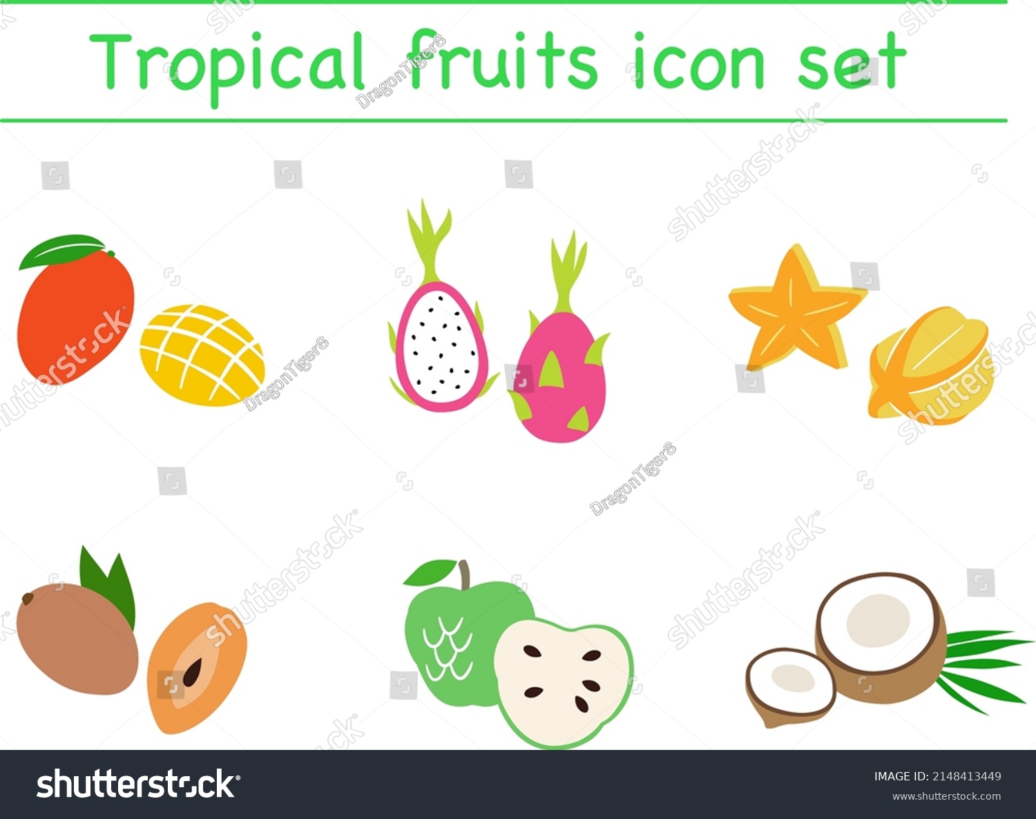 Tropical Fruit Icon Material Set Stock Vector (Royalty Free) 2148413449 ...