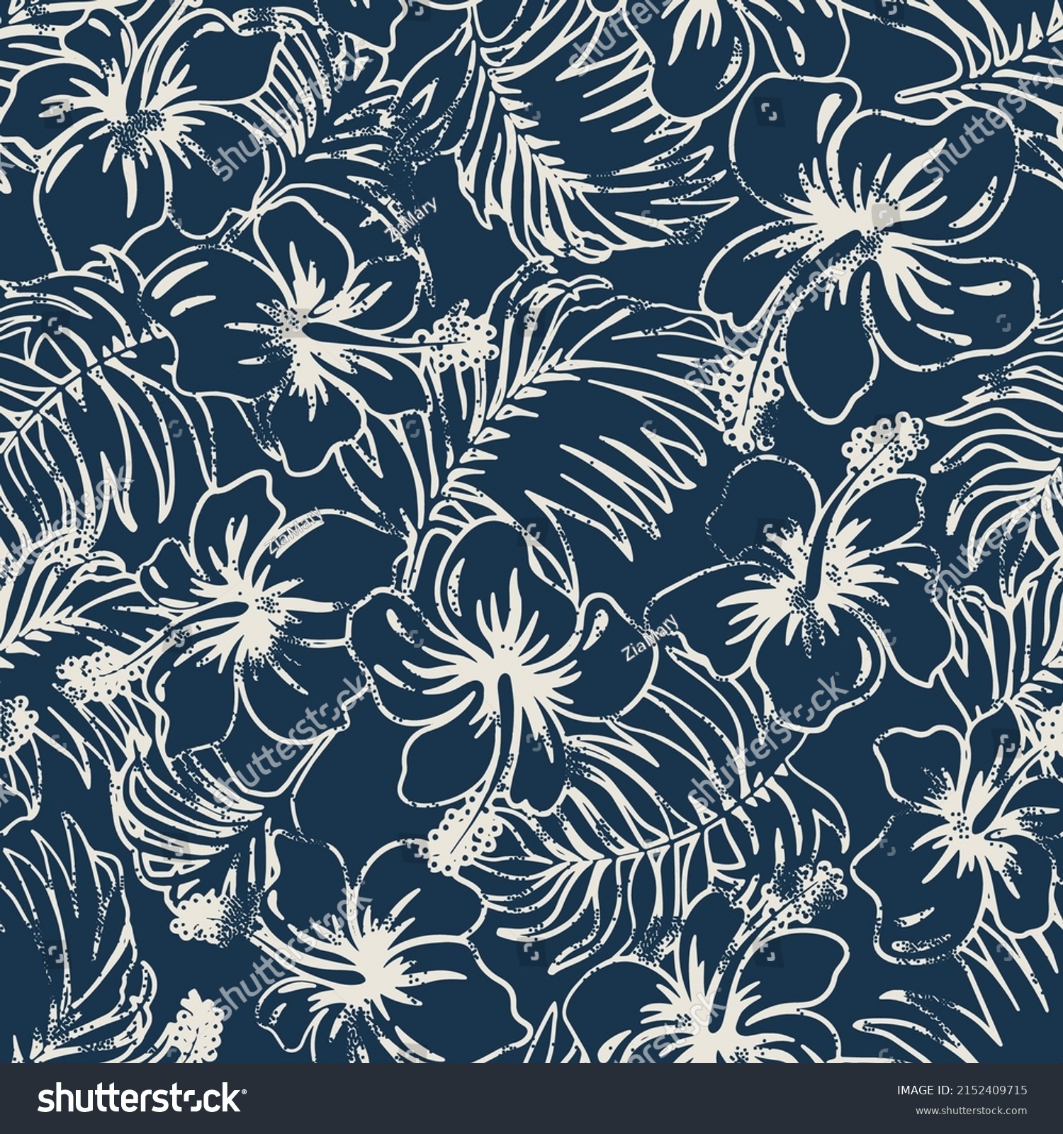 Tropical Hibiscus Flower Plants Patchwork Vintage Stock Vector (Royalty ...