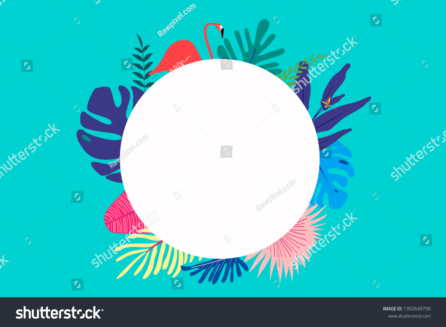 Tropical Round Frame Blue Background Vector Stock Vector (Royalty Free ...