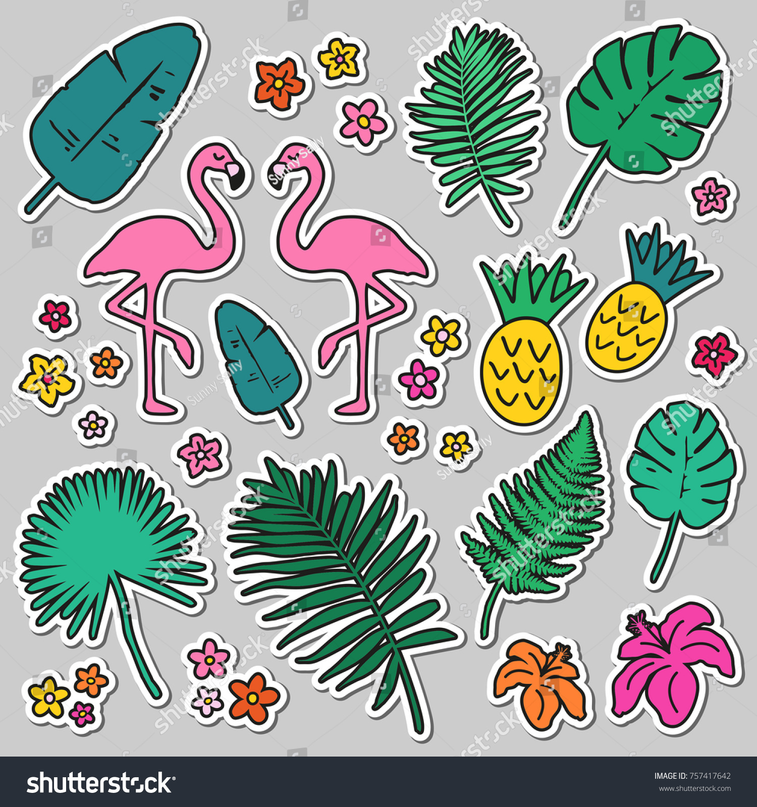 Tropical Sticker Set Stock Vector (Royalty Free) 757417642