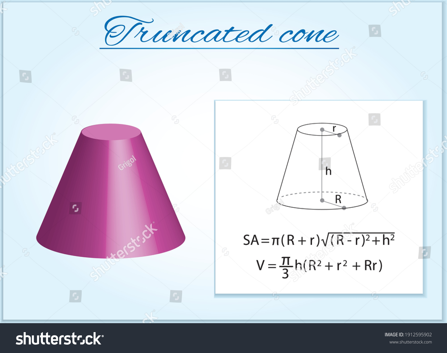 Truncated Cone Image Volumetric Geometrical Figure Stock Vector Royalty Free 1912595902