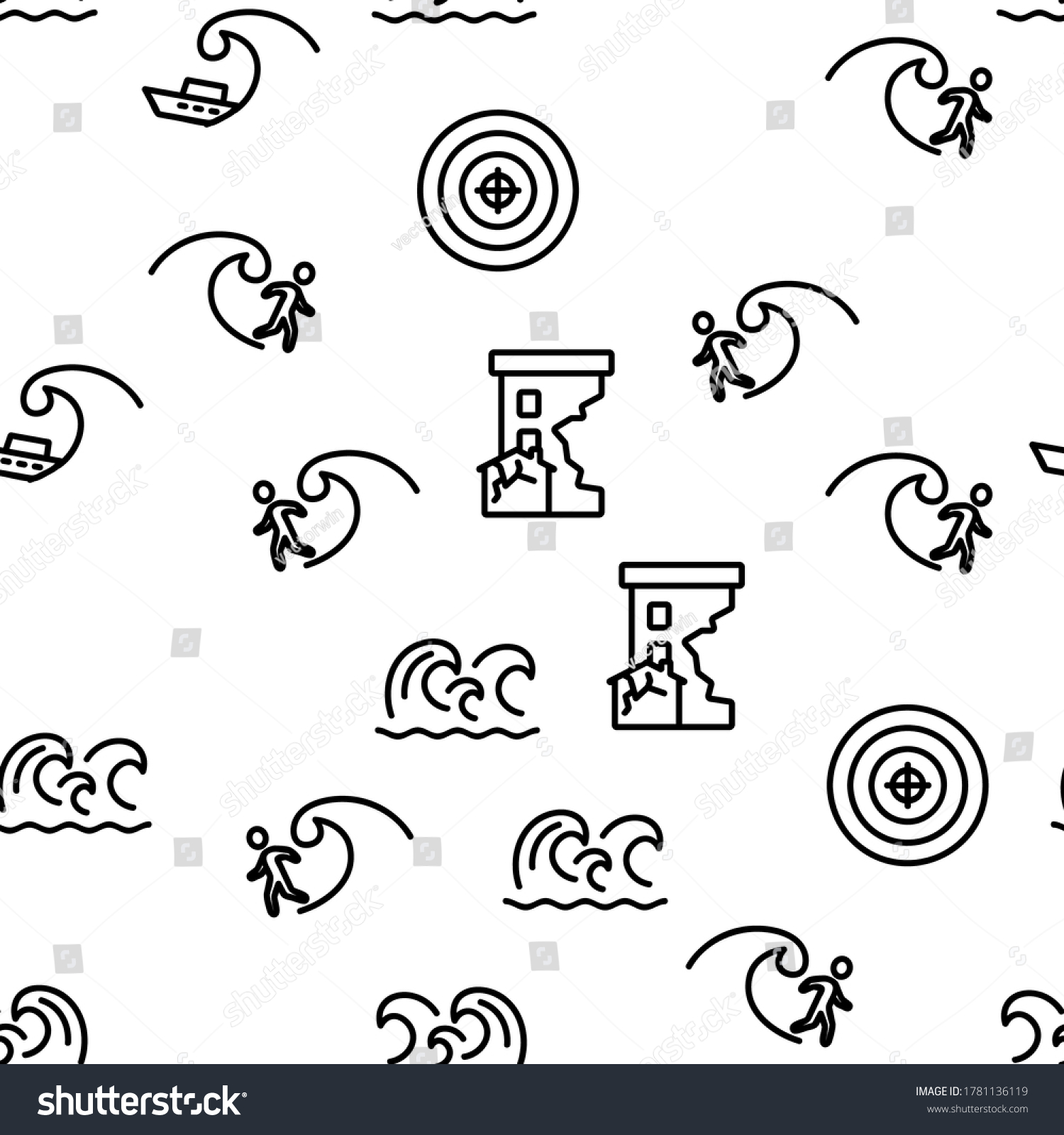Tsunami Wave Vector Seamless Pattern Thin Stock Vector (Royalty Free ...