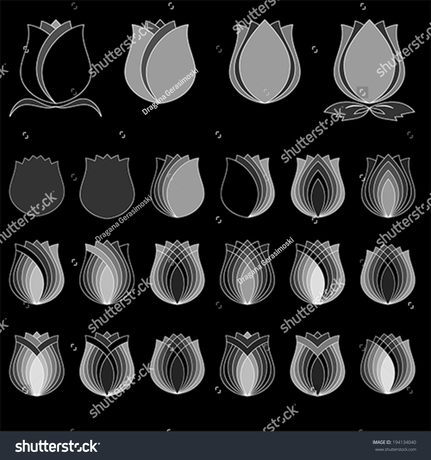 Tulip Flower Symbol Set Vector Stock Vector (Royalty Free) 194134040 ...