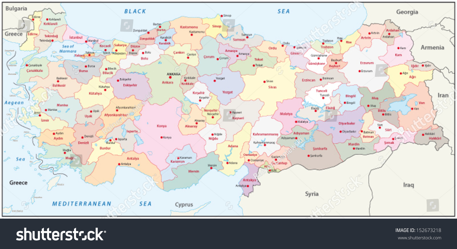 Turkey Administrative Map Stock Vector (Royalty Free) 152673218 ...