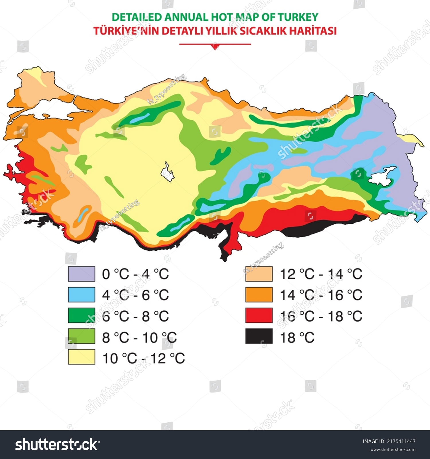 Turkey Annual Discounted Temperature Map Stock Vector (Royalty Free ...