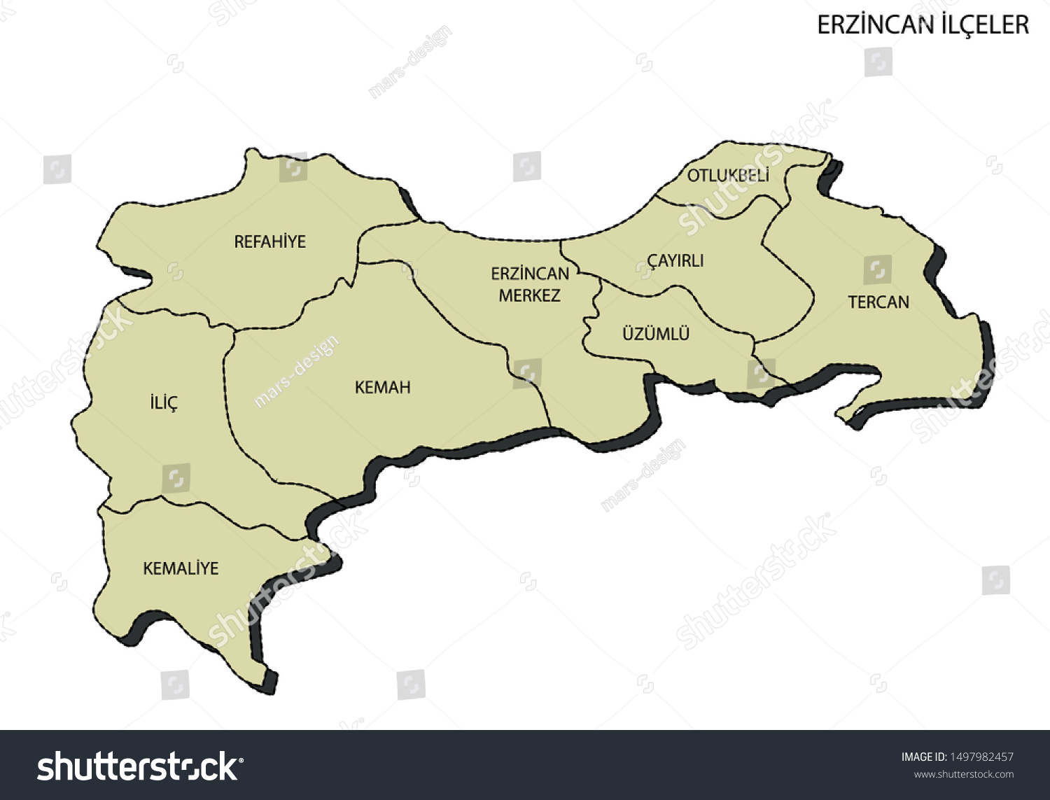 Turkey Erzincan District Map Vector Stock Vector (Royalty Free) 1497982457