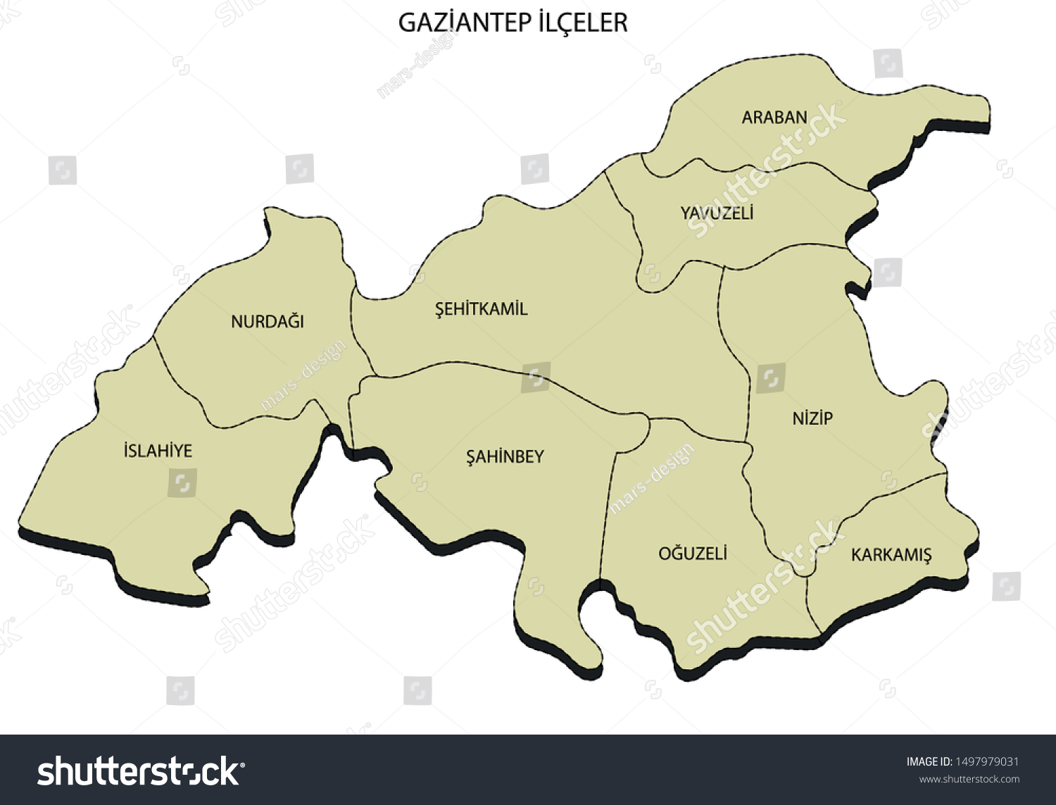 Turkey Gaziantep District Map Vector Stock Vector (Royalty Free ...