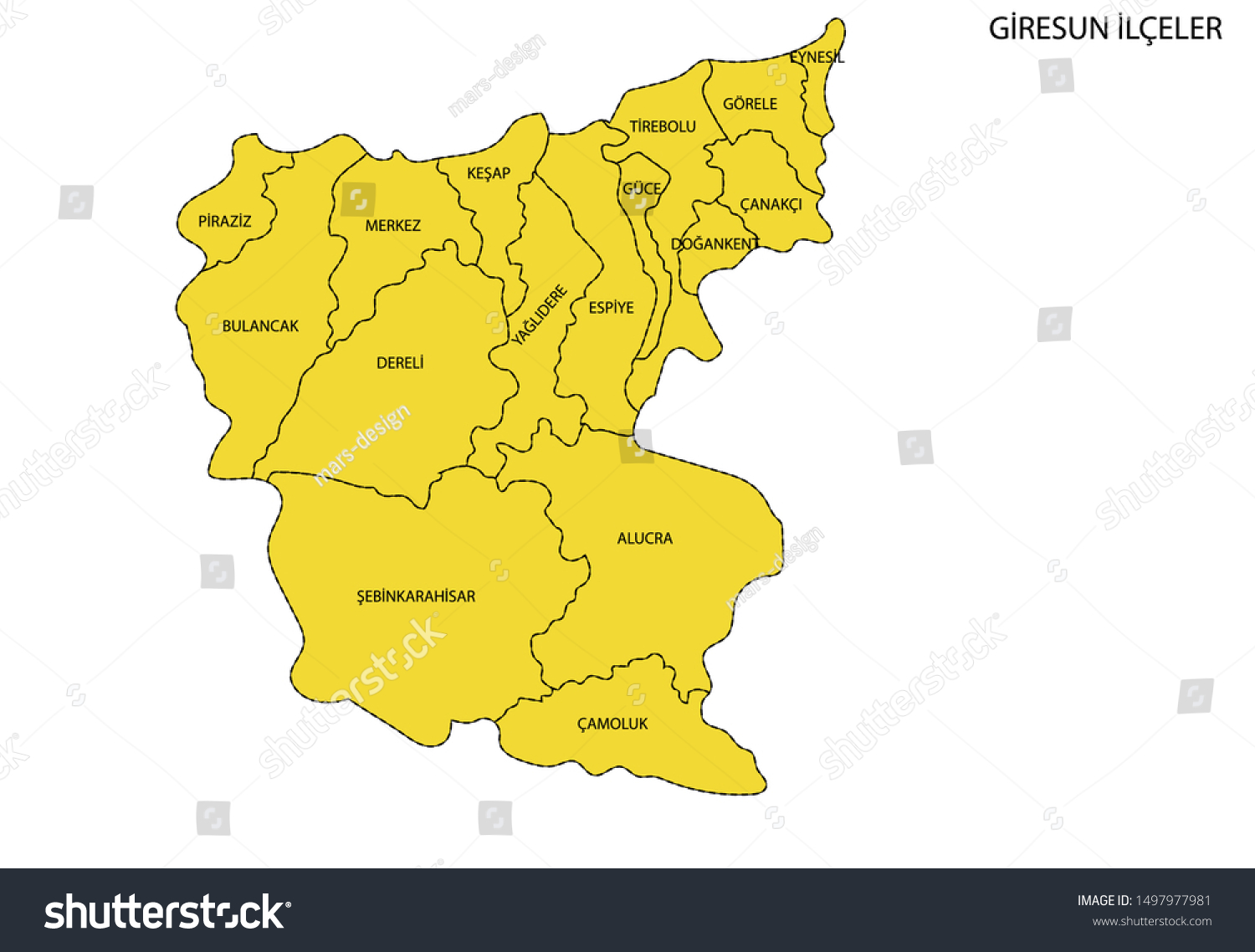 Turkey Giresun District Map Vector Stock Vector (Royalty Free) 1497977981