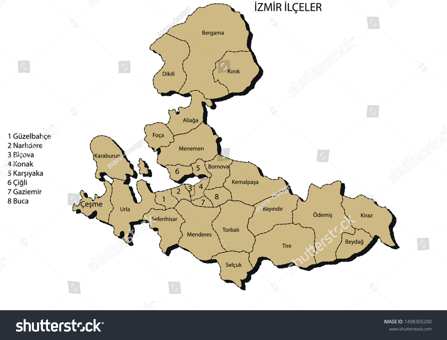 Turkey Izmir Drawing District Maps Stock Vector (Royalty Free) 1498305200