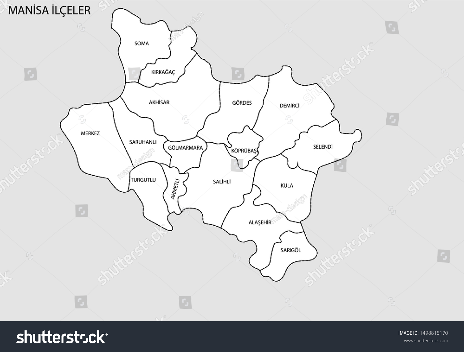 Turkey Manisa District Map Drawing Stock Vector (Royalty Free) 1498815170