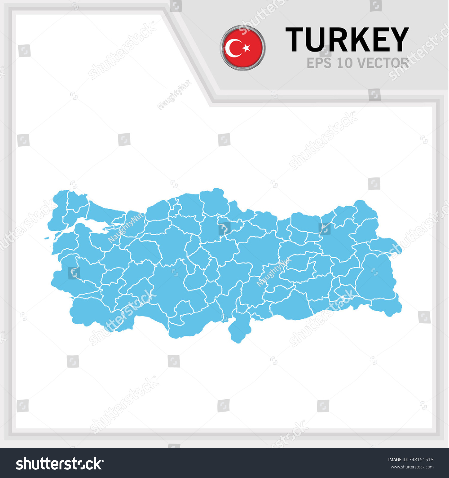 Turkey Map Flag White Background Stock Vector (Royalty Free) 748151518