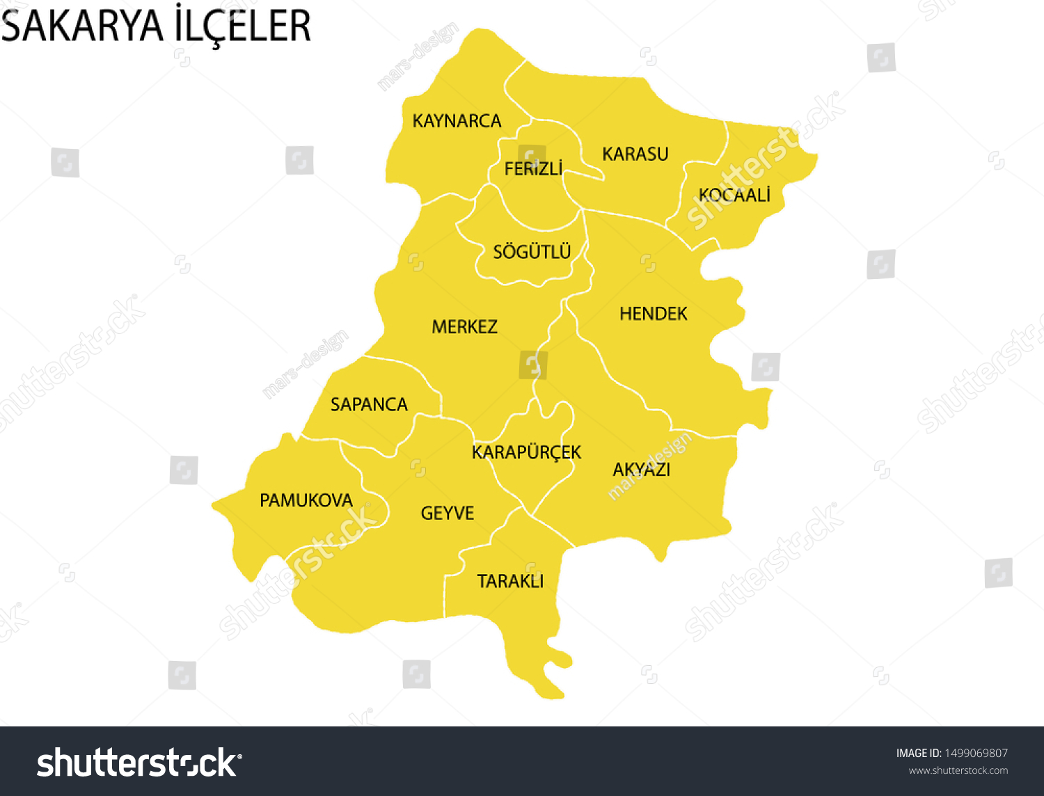 Turkey Sakarya District Map Vector Stock Vector (Royalty Free) 1499069807