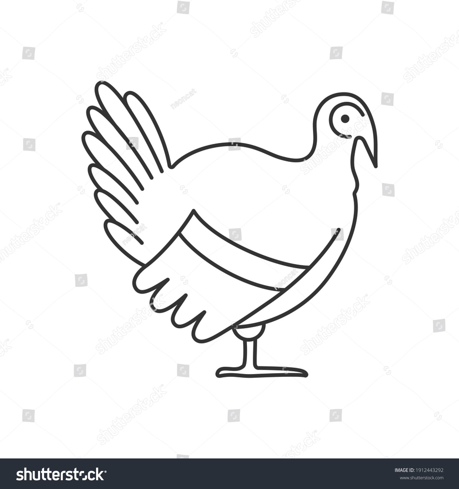 Turkey Side View Linear Outline Empty Stock Vector (Royalty Free ...