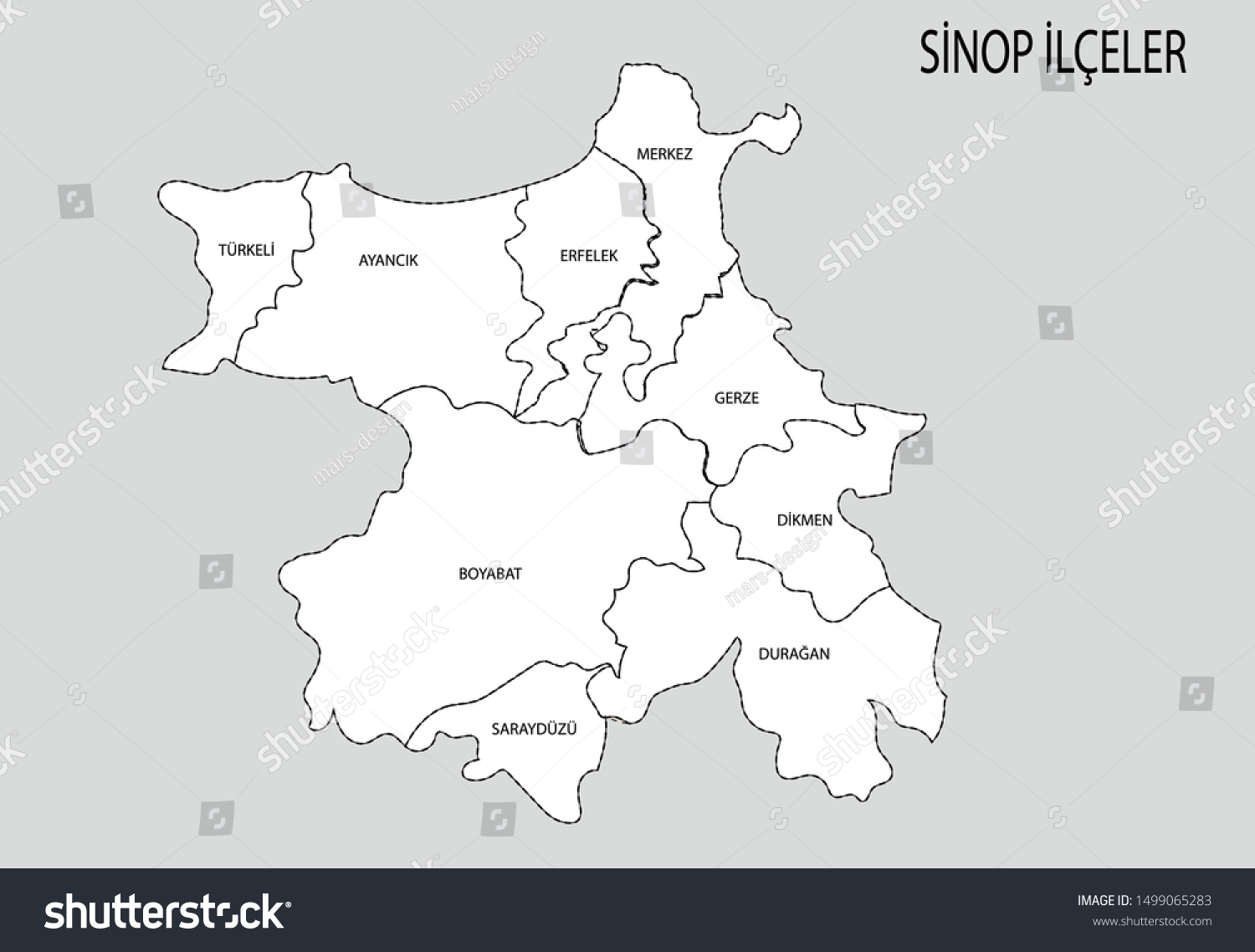 Turkey Sinop District Map Vector Stock Vector (Royalty Free) 1499065283