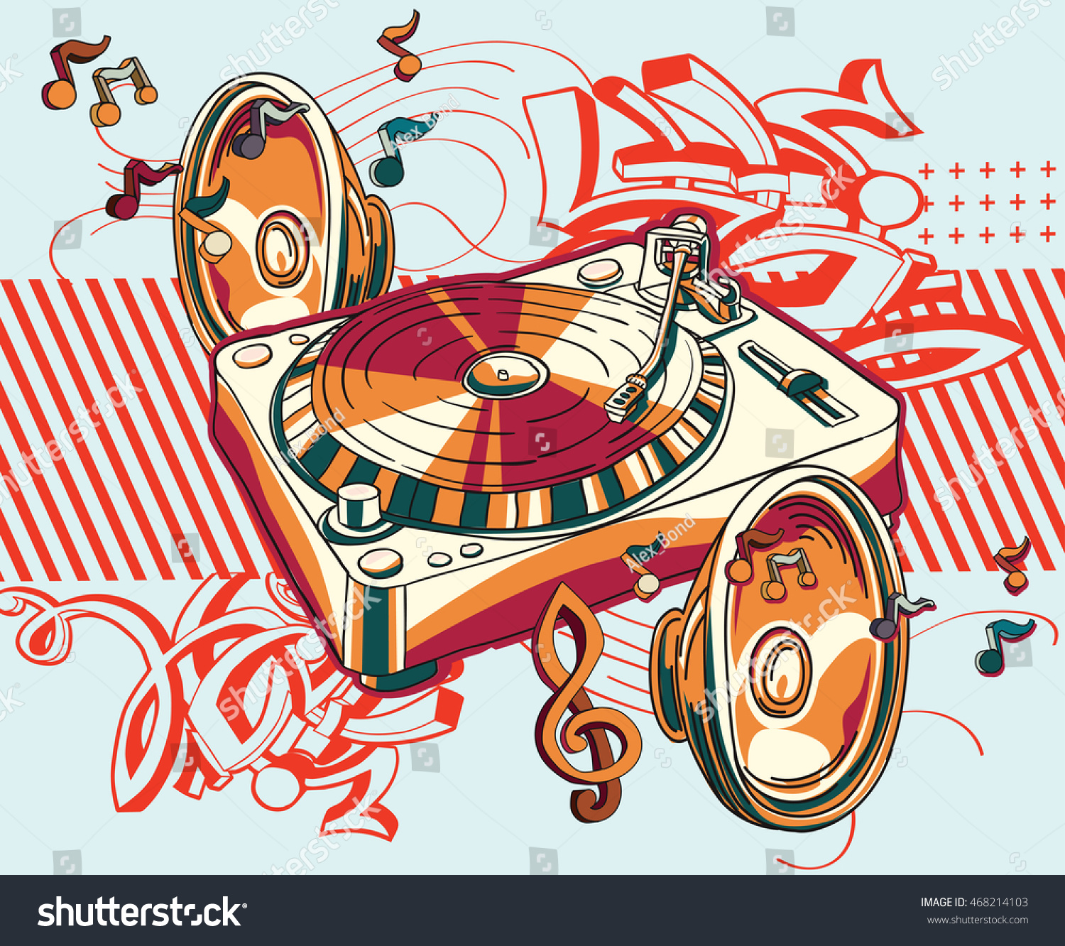 Turntable Notes On Graffiti Background Stock Vector (Royalty Free ...